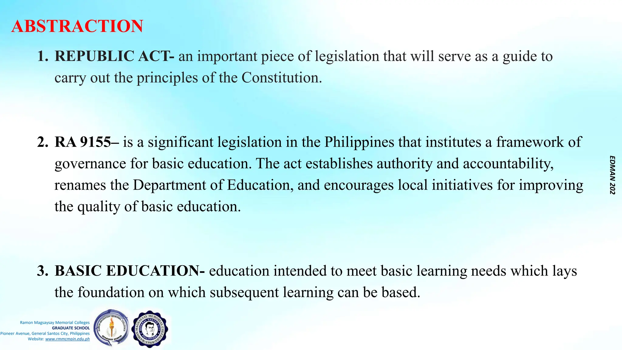 Republic act No. 9155 of the education in the philippines.pptx