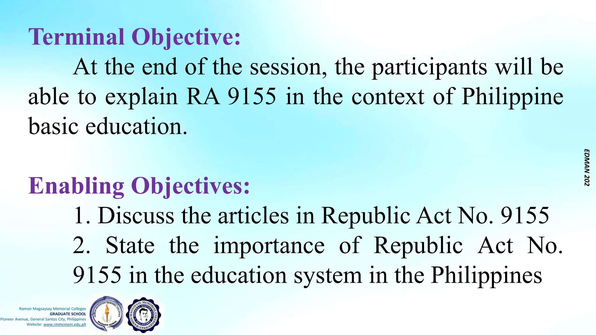 Republic act No. 9155 of the education in the philippines.pptx
