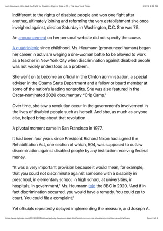 Judy Heumann, Who Led the Fight for Disability Rights, Dies at 75 | PDF