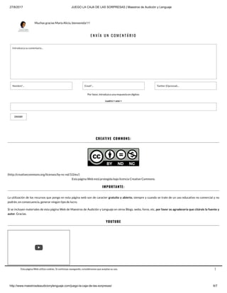 Juego la caja de las sorpresas maestros de audición y lenguaje | PDF