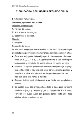 Juegos matematicos para primaria y secundaria | PDF