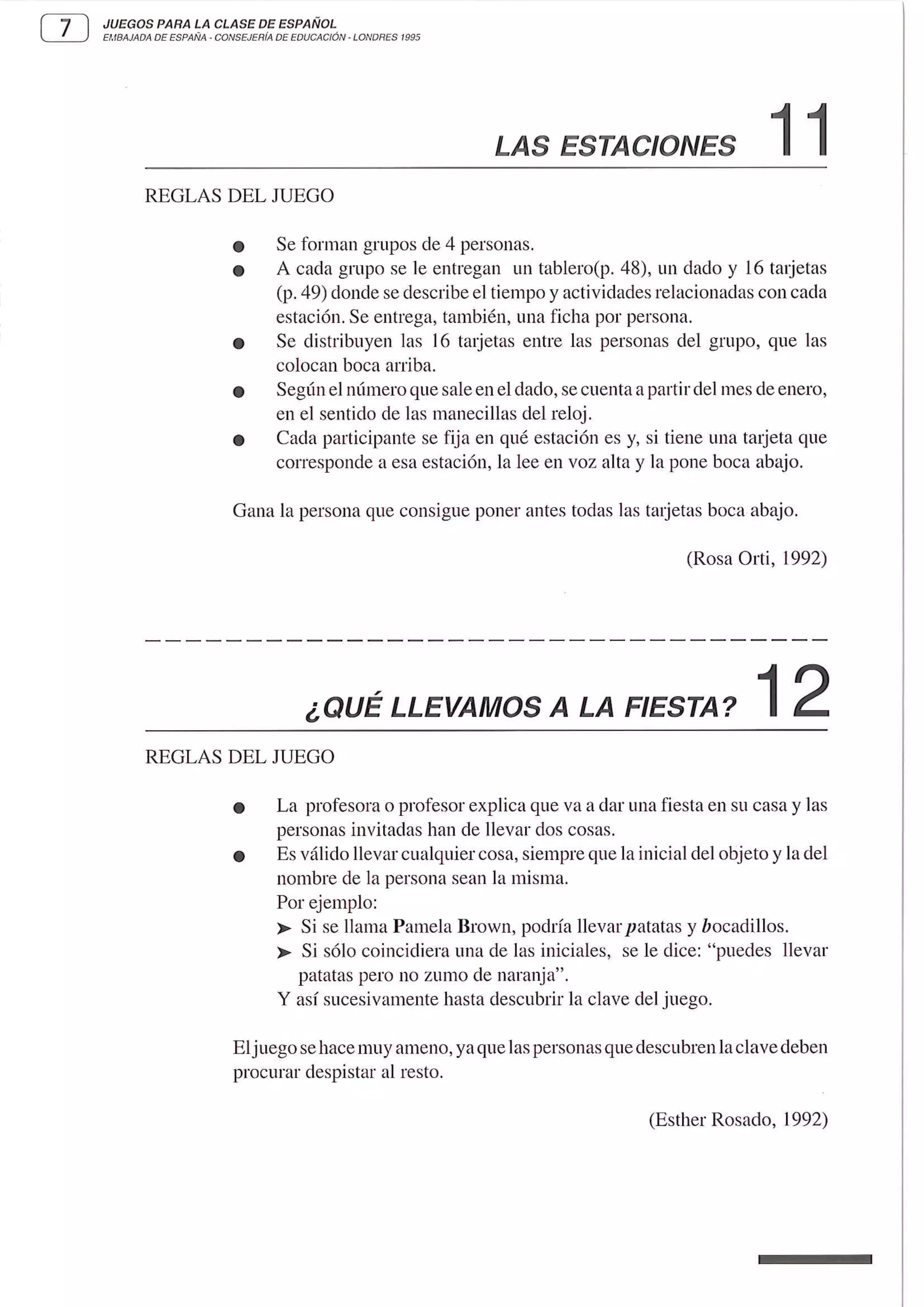 Juegos para la clase de español | PDF