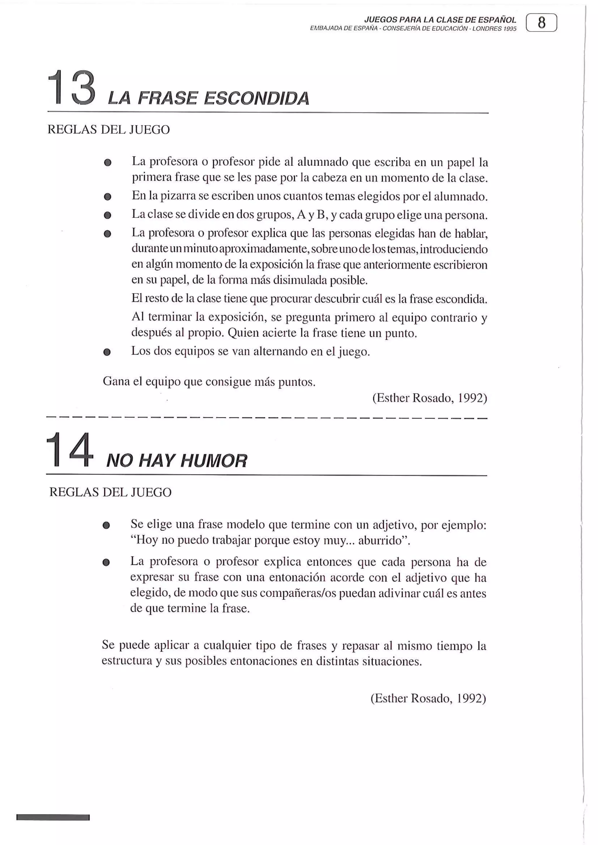 Juegos para la clase de español | PDF