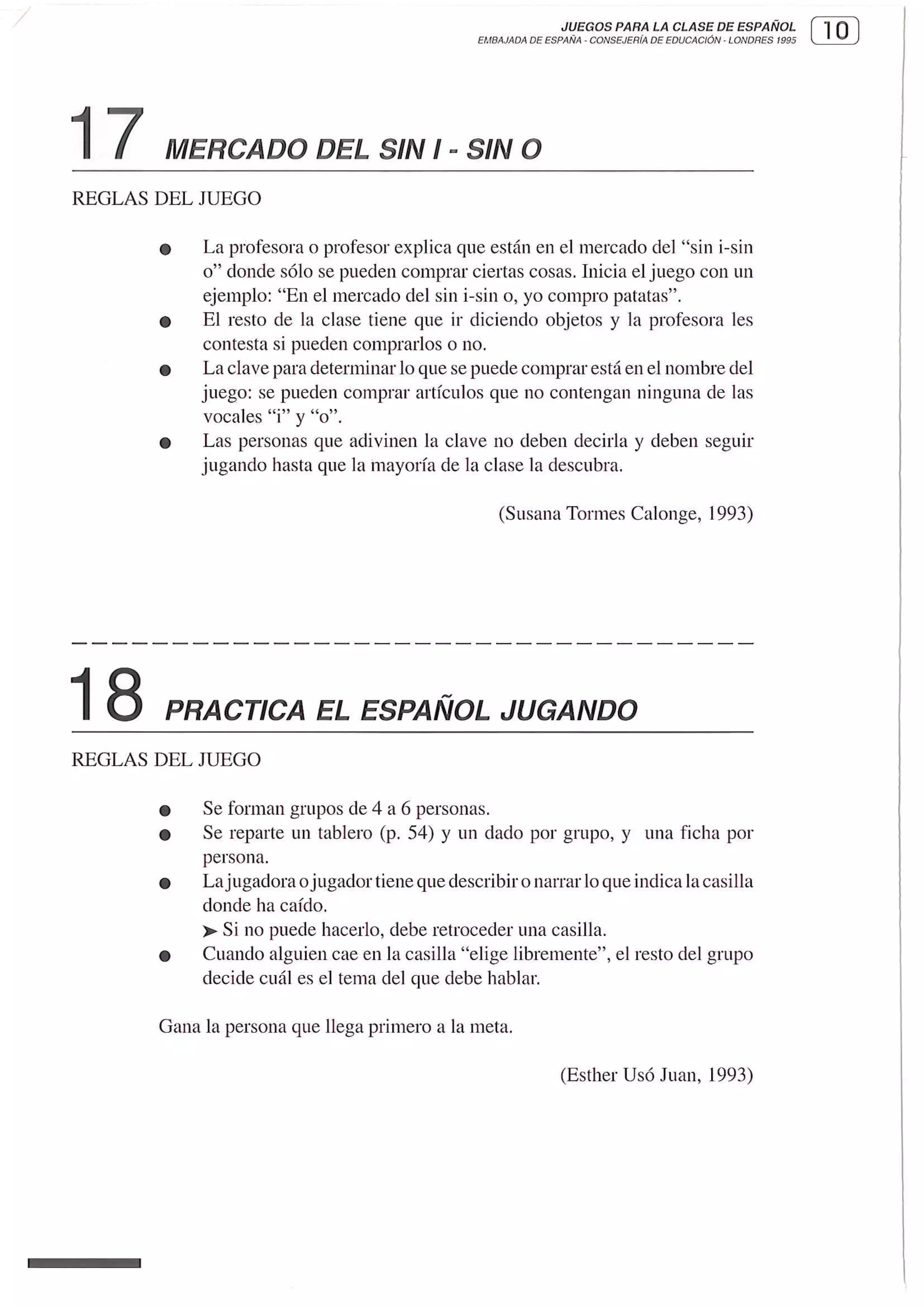 Juegos para la clase de español | PDF