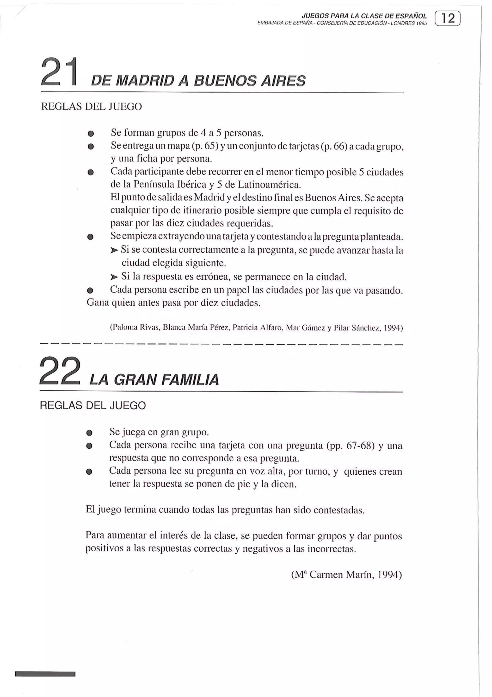 Juegos para la clase de español | PDF