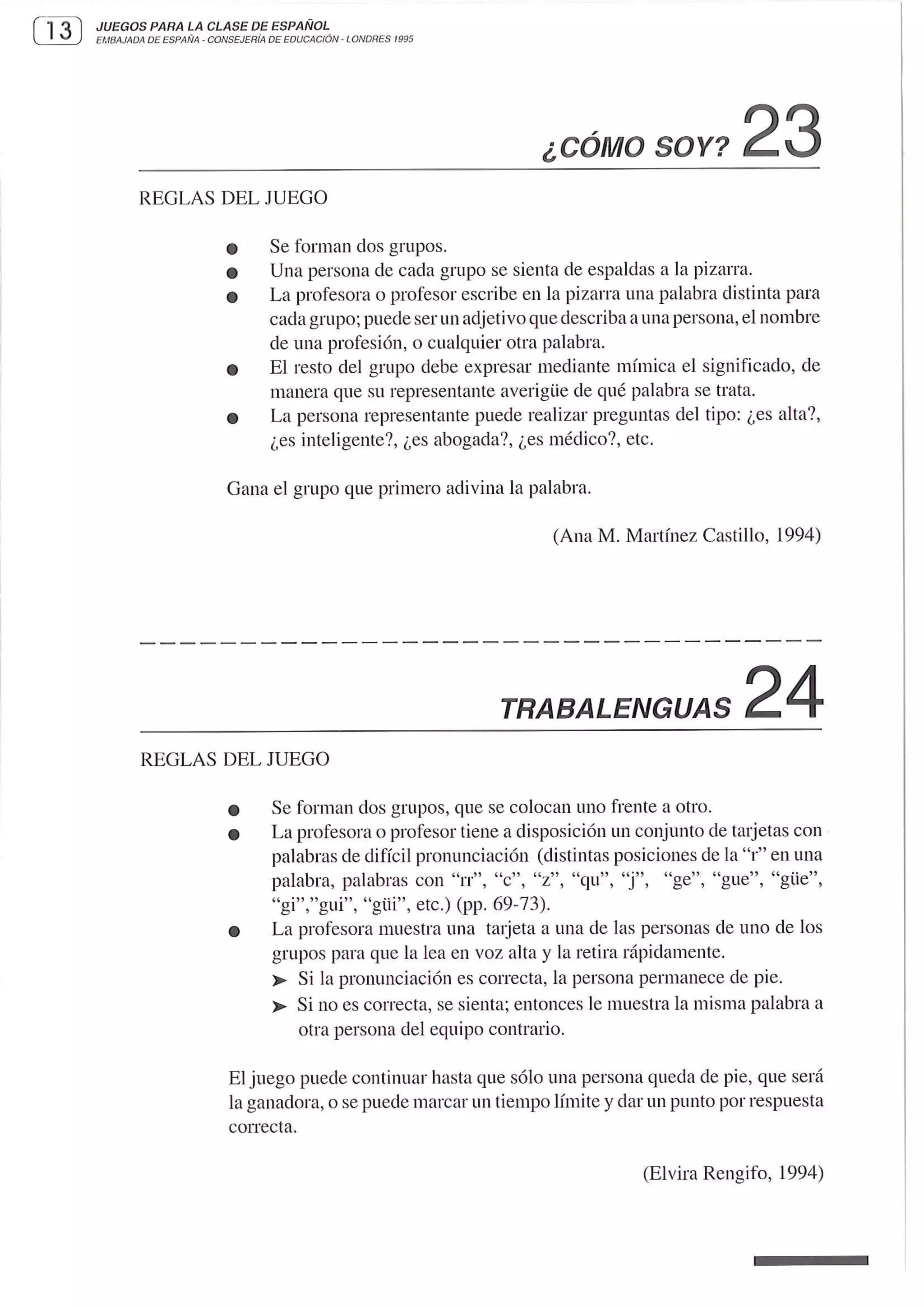 Juegos para la clase de español | PDF