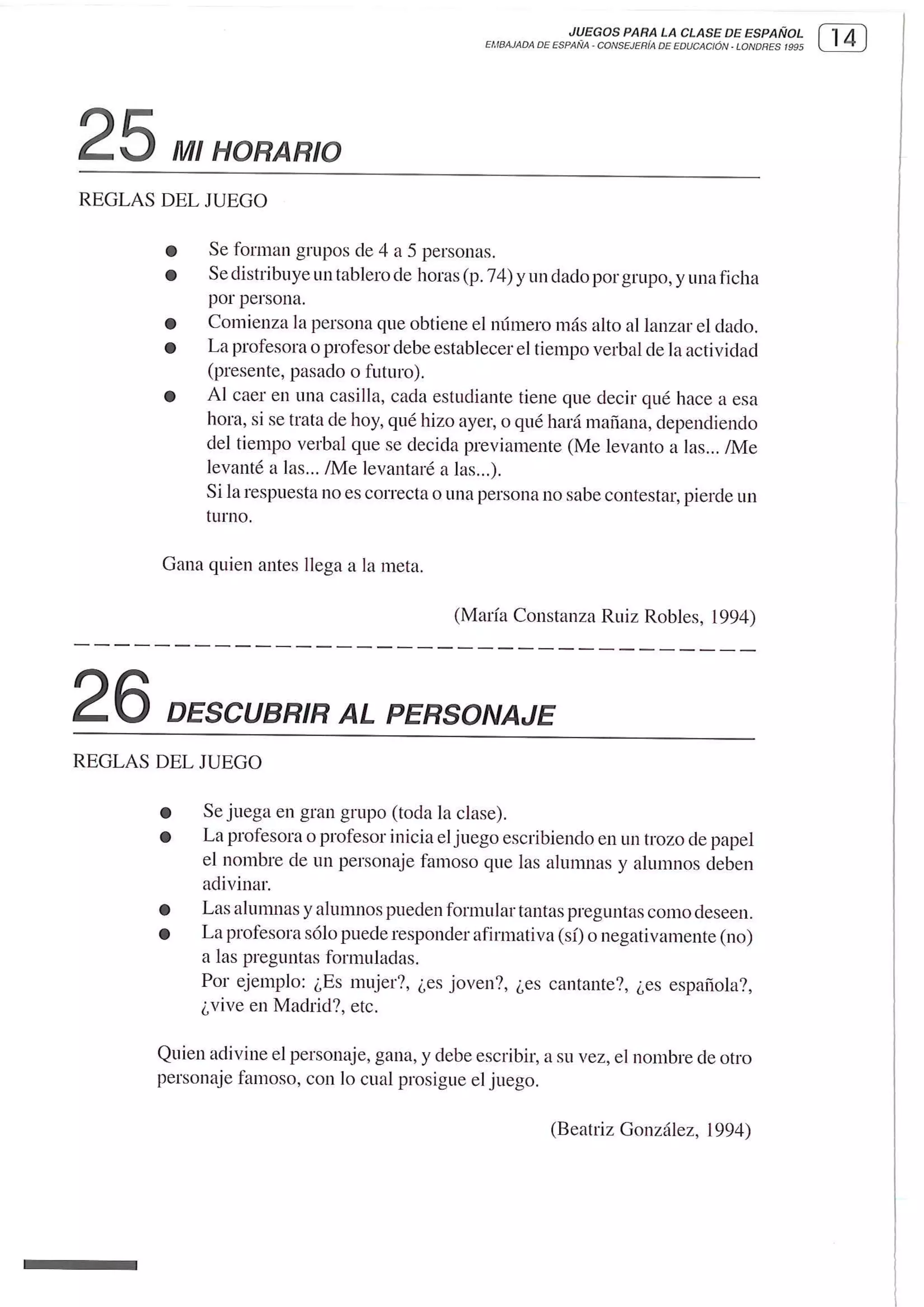 Juegos para la clase de español | PDF