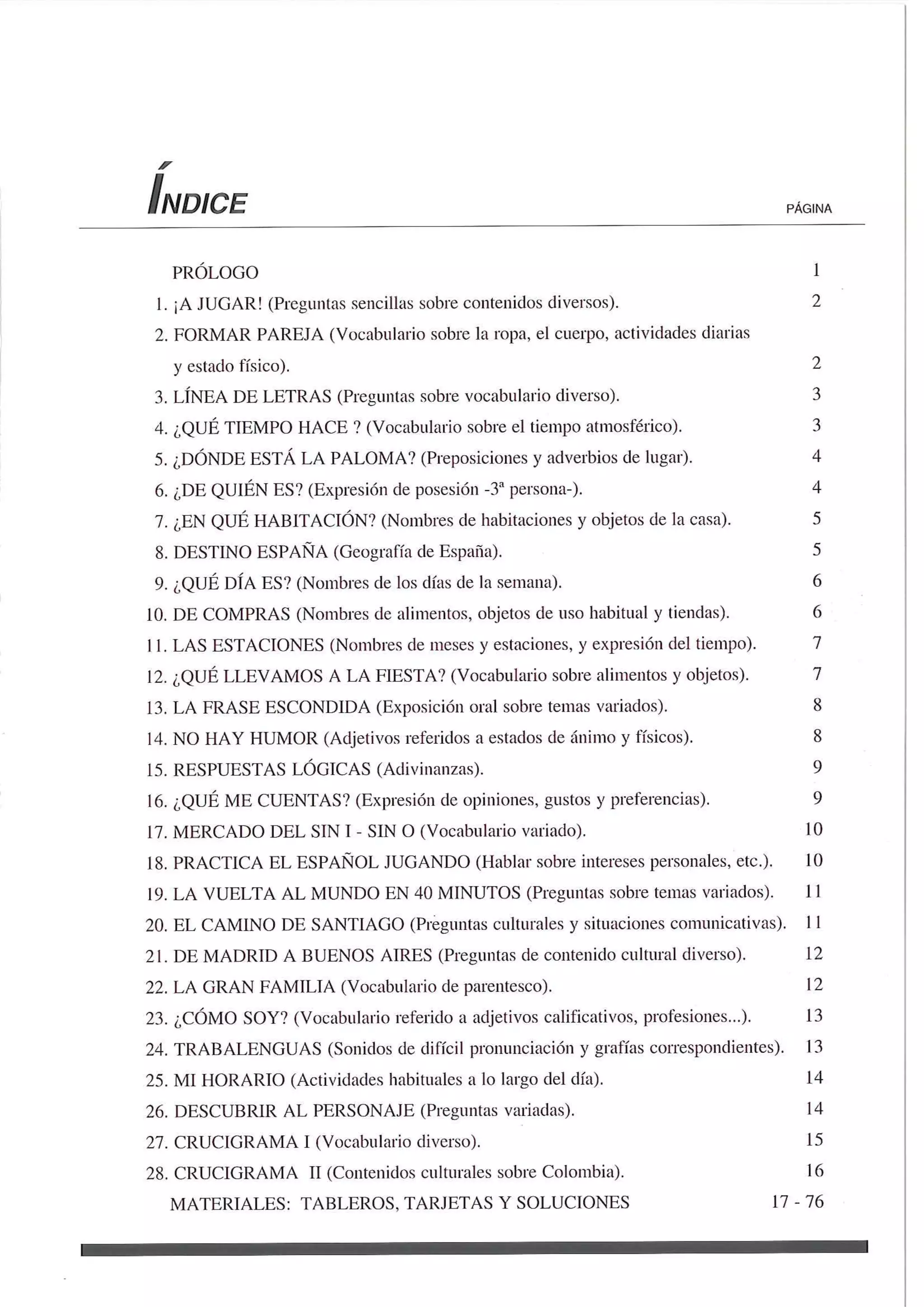 Juegos para la clase de español | PDF