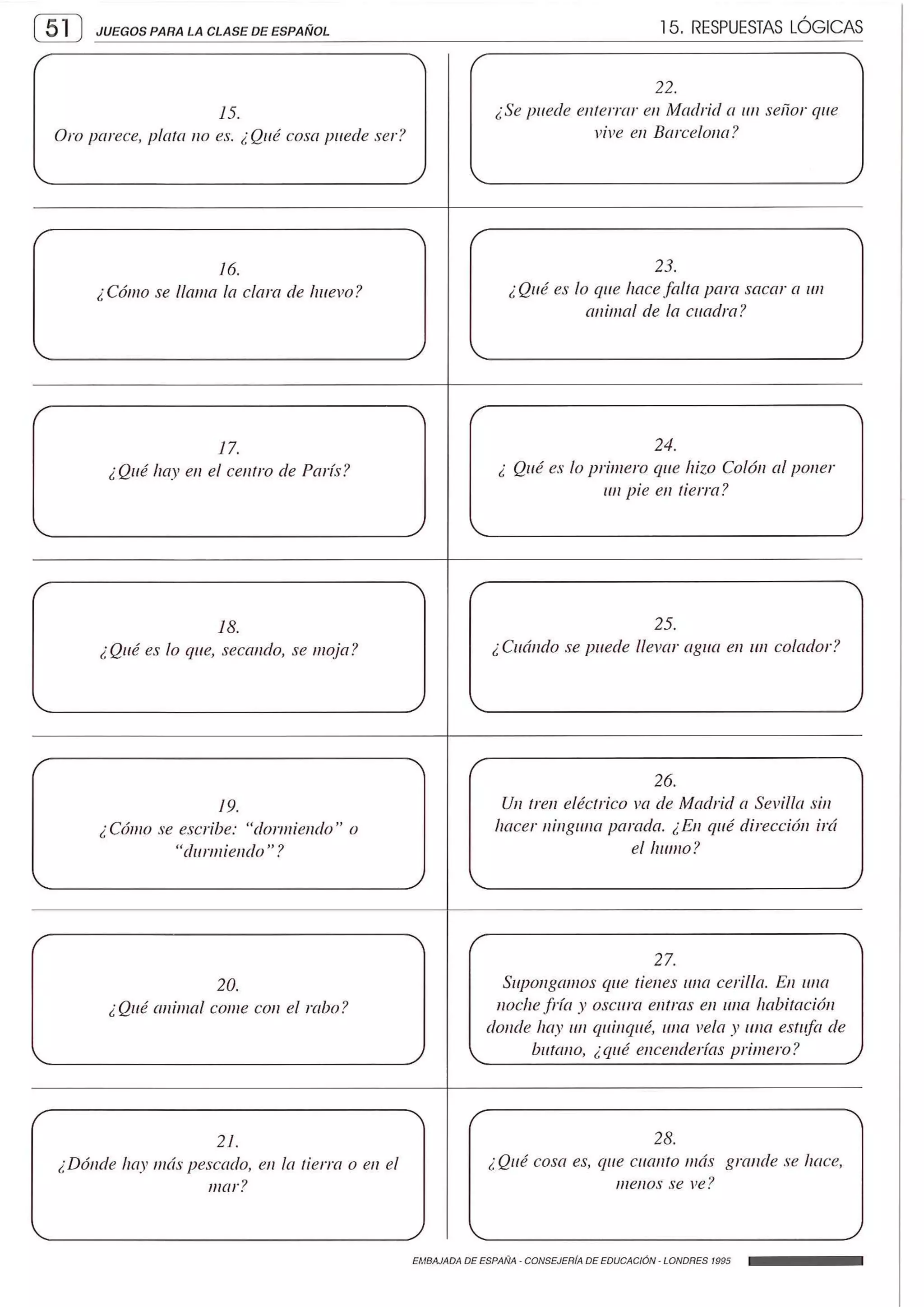 Juegos para la clase de español | PDF