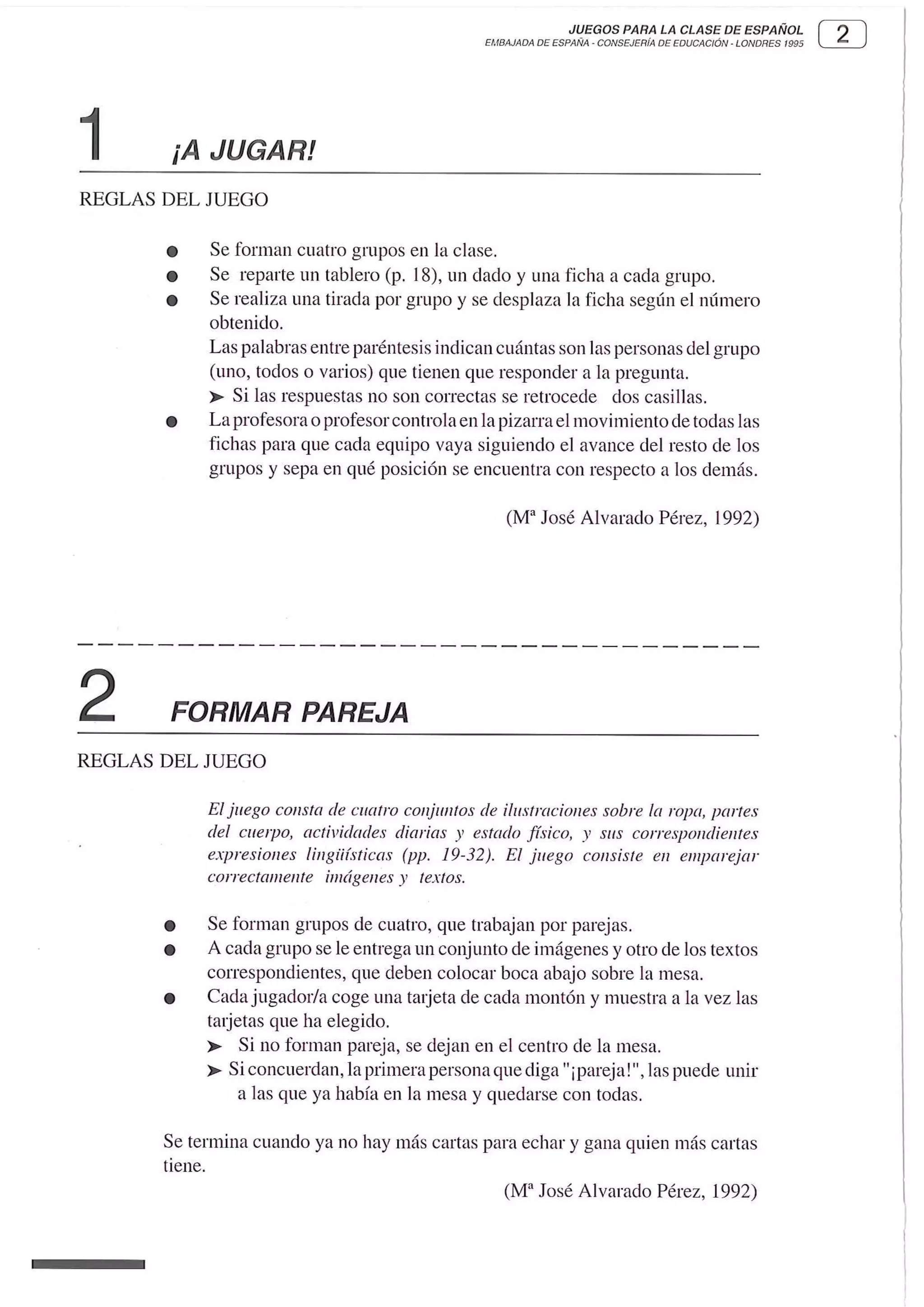 Juegos para la clase de español | PDF