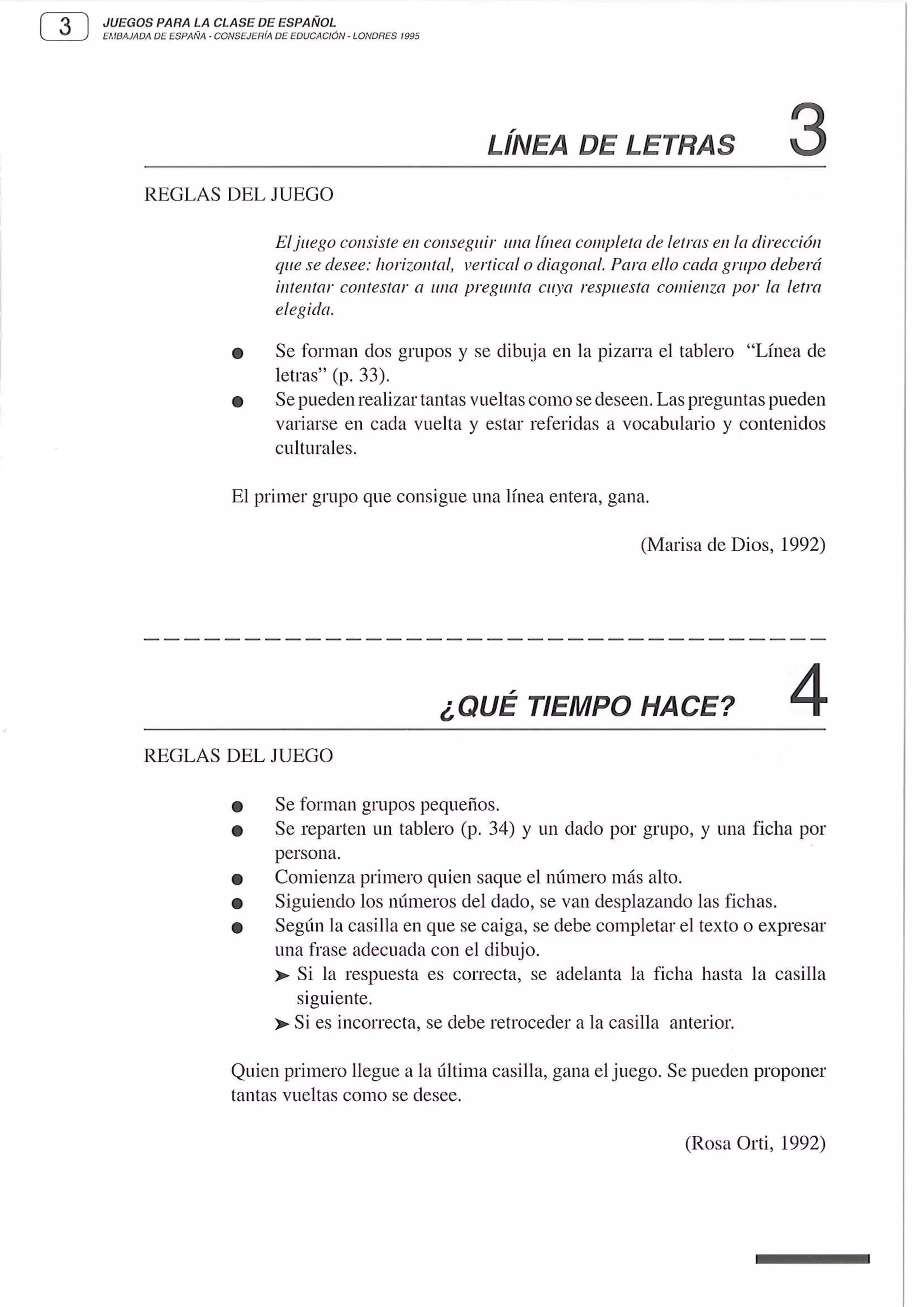 Juegos para la clase de español | PDF