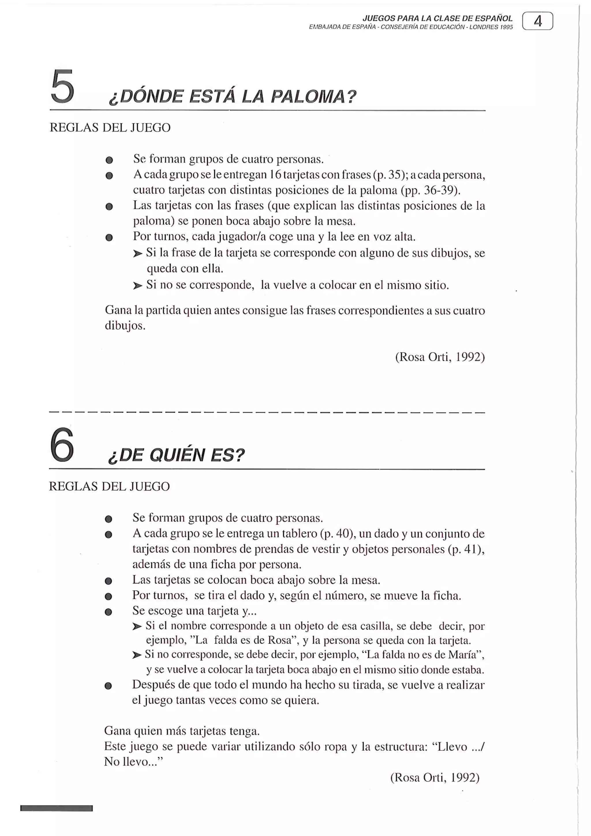 Juegos para la clase de español | PDF