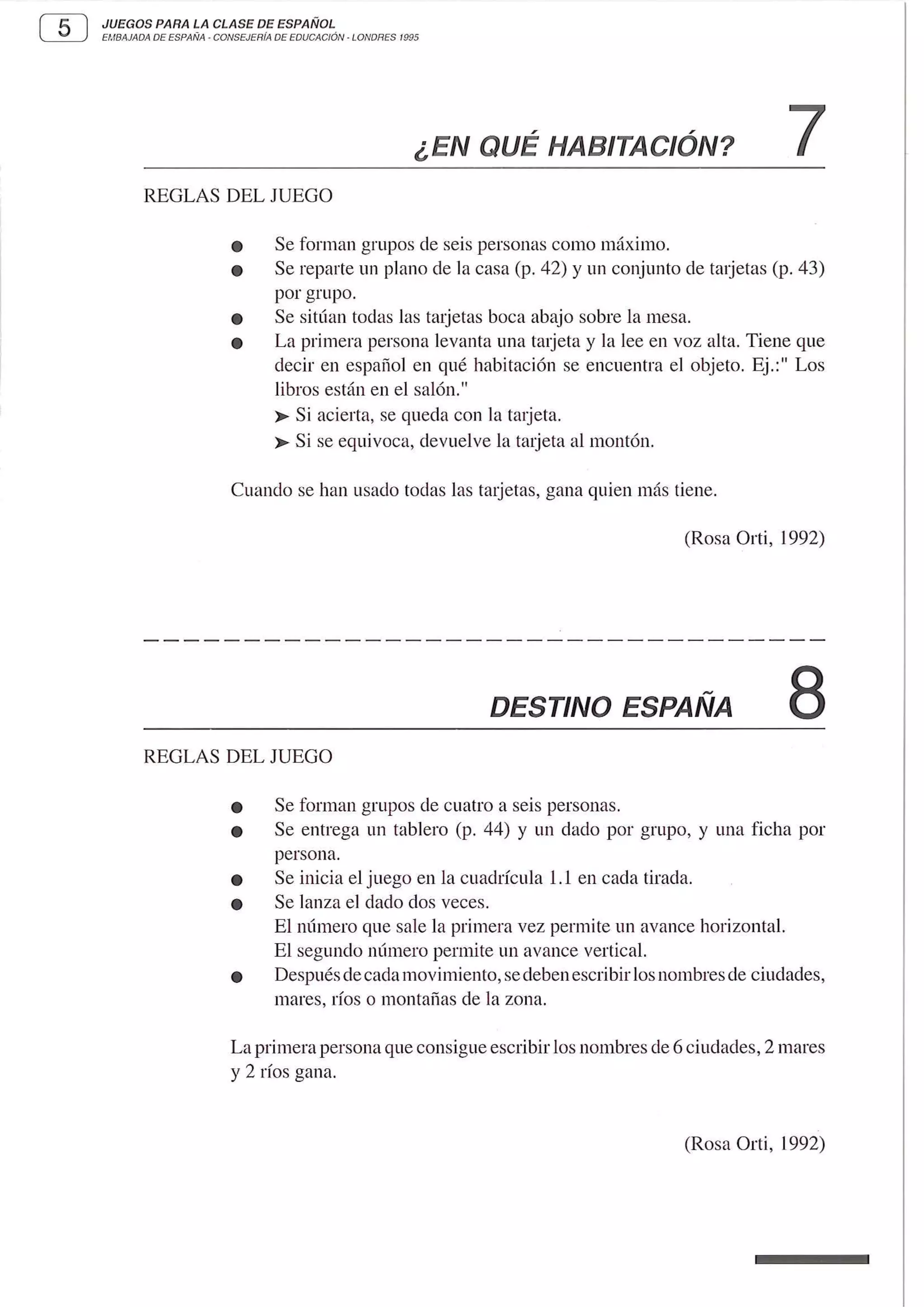 Juegos para la clase de español | PDF