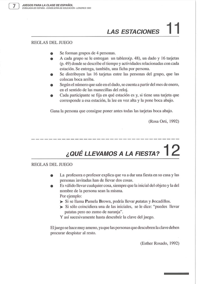 Juegos para la clase de español | PDF