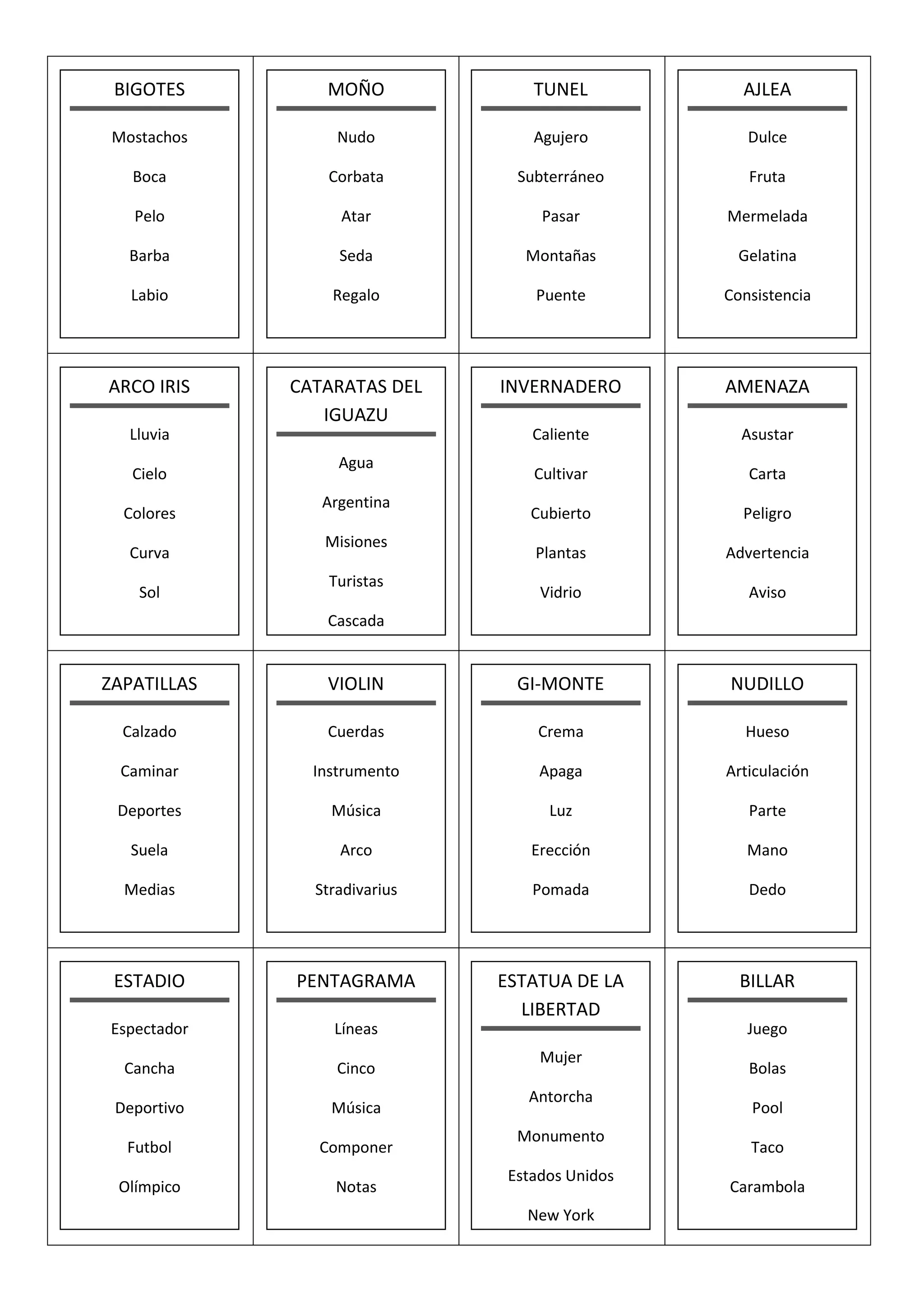 Cartas Juego Tabú | PDF