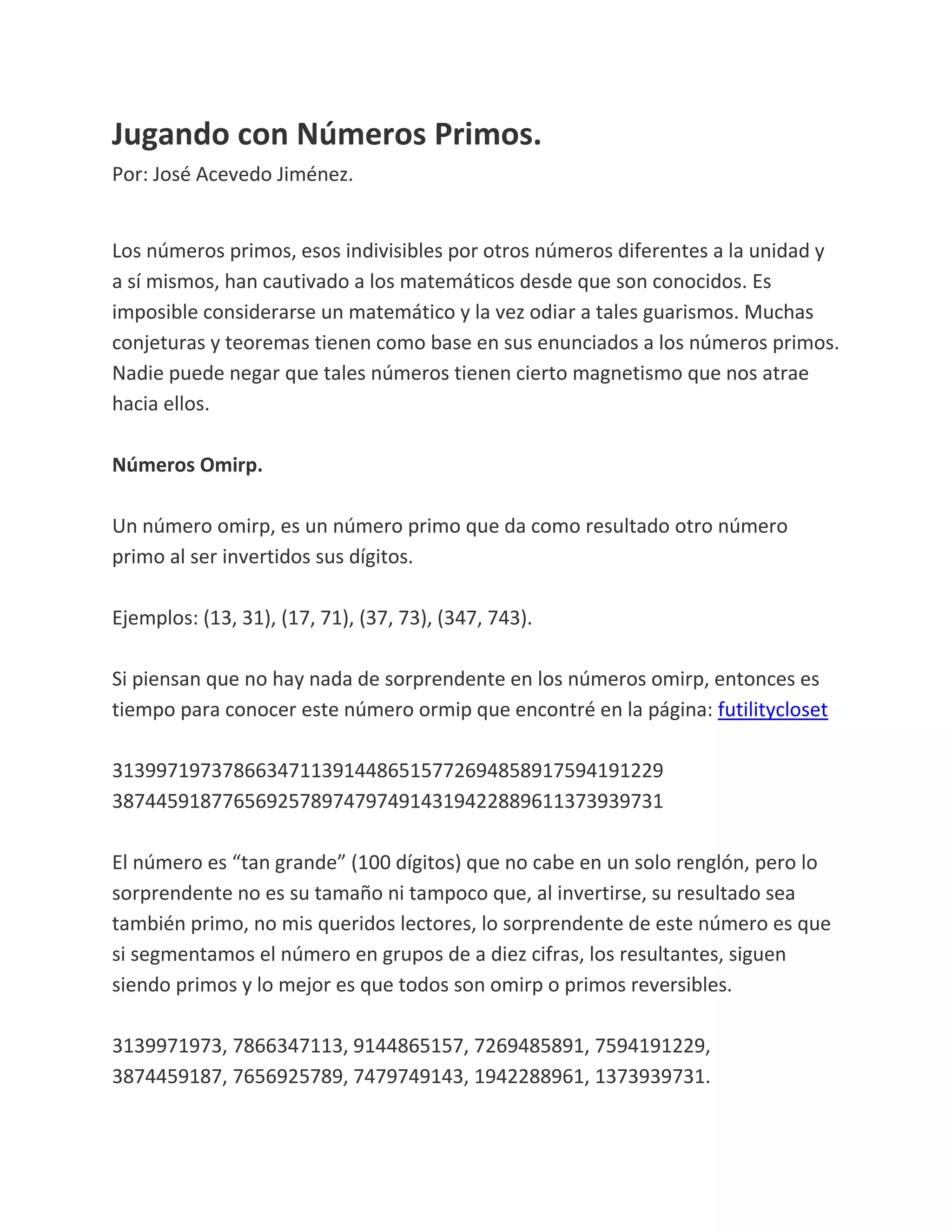 Jugando con numeros primos | PDF