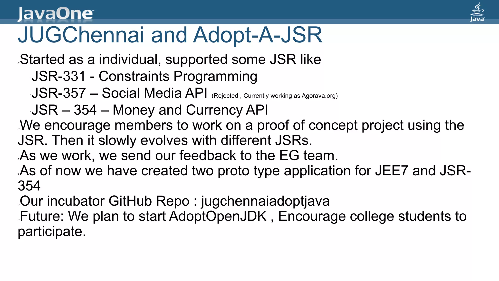 JUGChennai and Adopt-a-JSR program | PPT