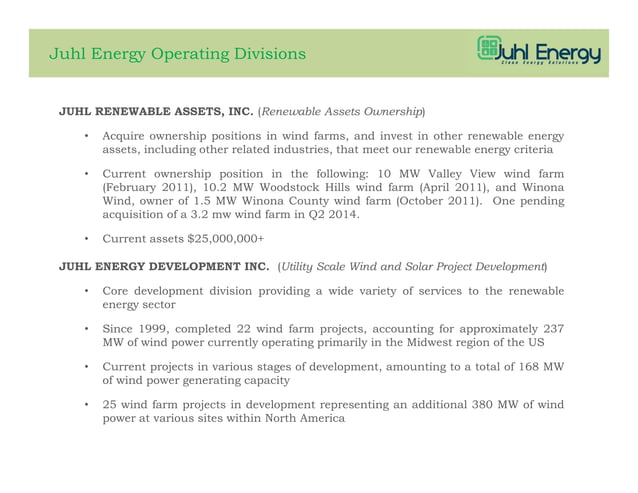 Juhl Energy - Company Presentation April 2014 | PPT