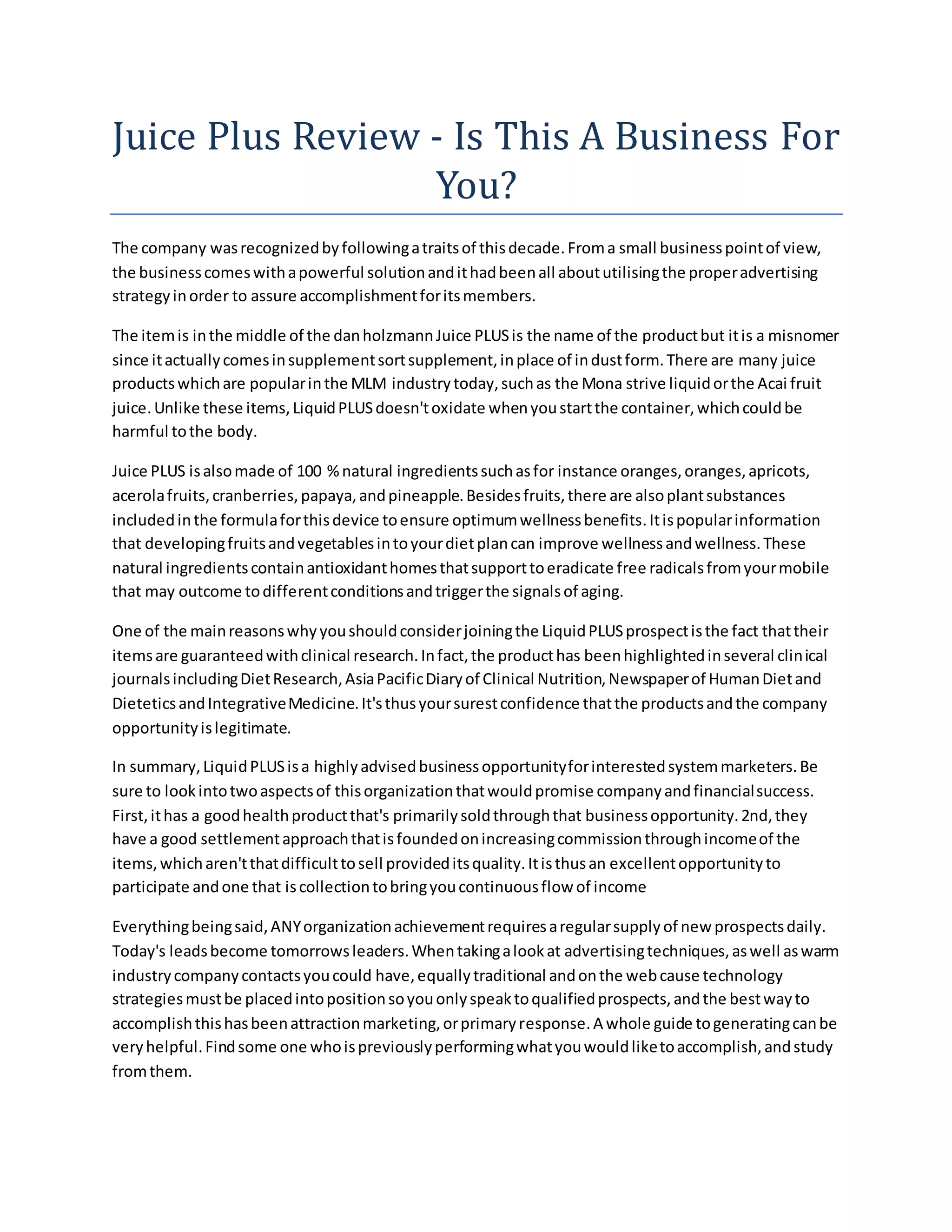 Juice plus review | PDF