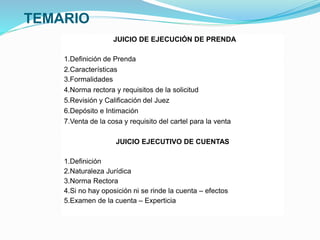 Juicio de prenda y ejecutivo de cuentas procesal civil III | PPTX