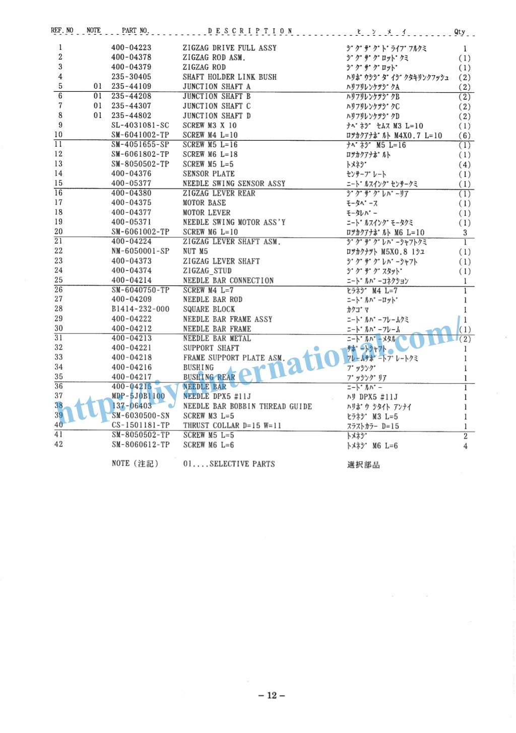 Juki lbh 1790, parts list
