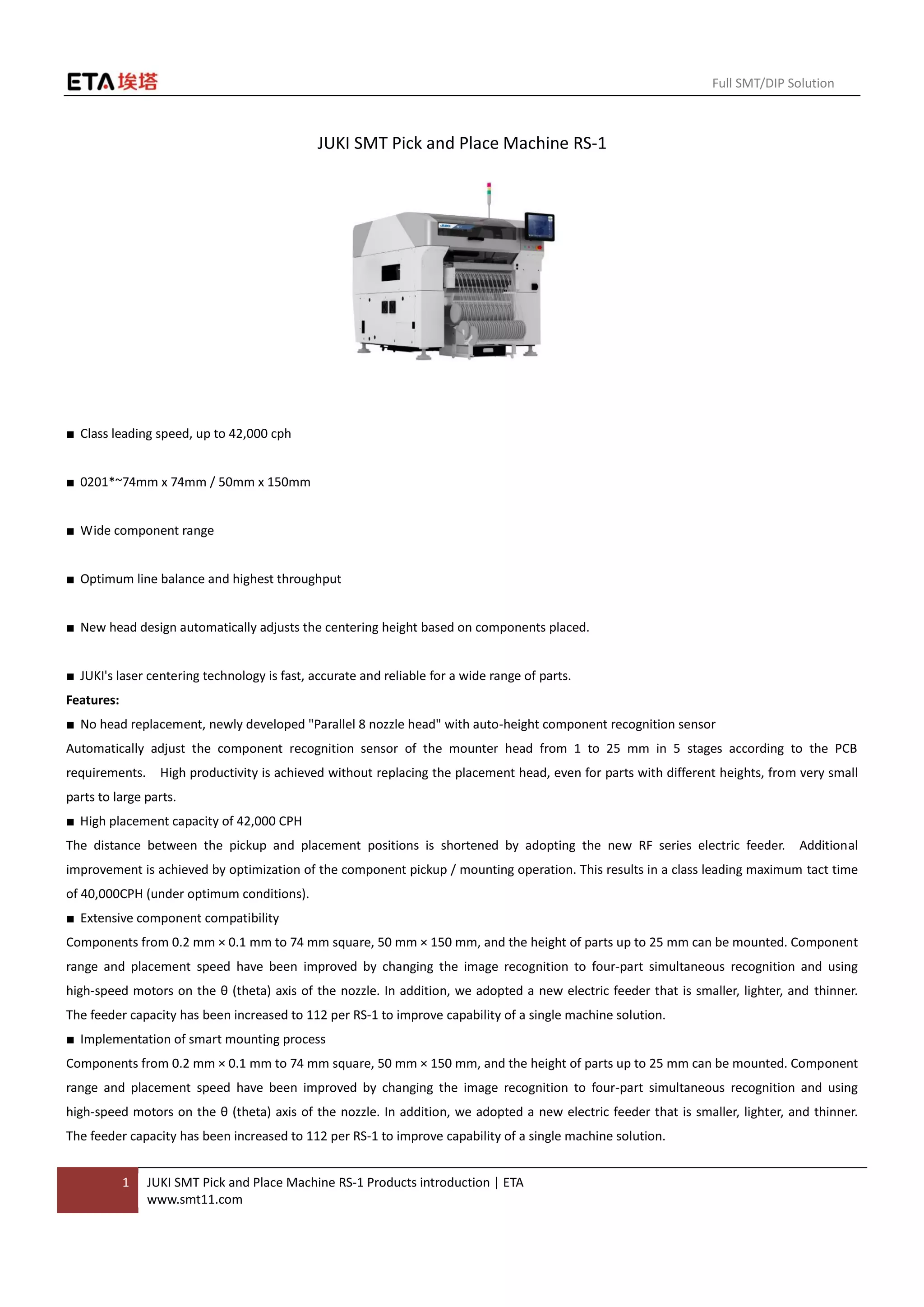 Juki smt pick and place machine rs-1 | PDF