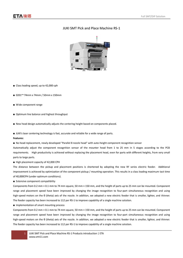 Juki smt pick and place machine rs-1 | PDF