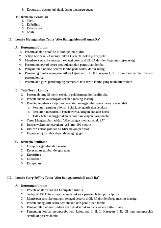 contoh juknis lomba kreasi anak dalam rangka harlah IGra | PDF