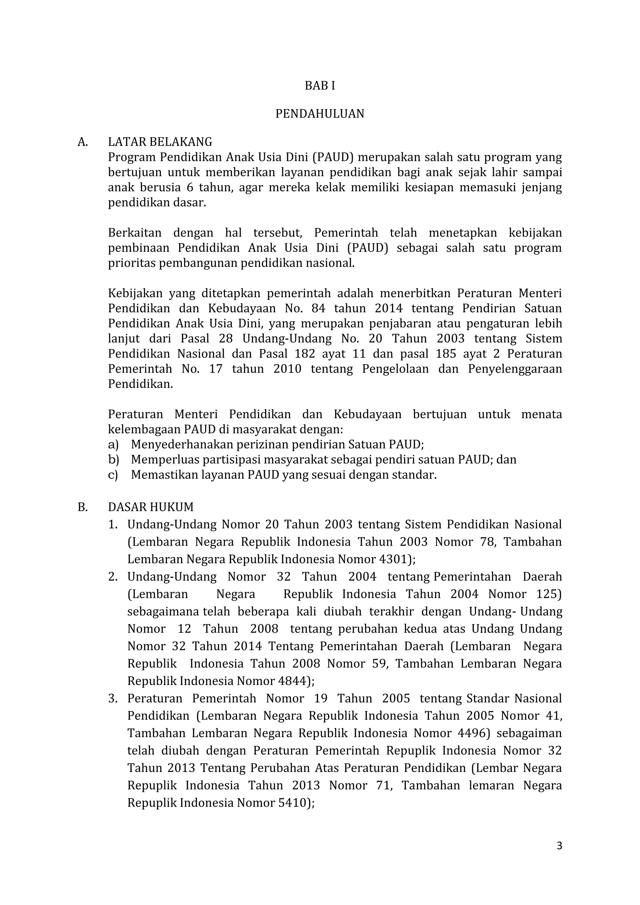 Juknis pendirian satuan paud | PDF