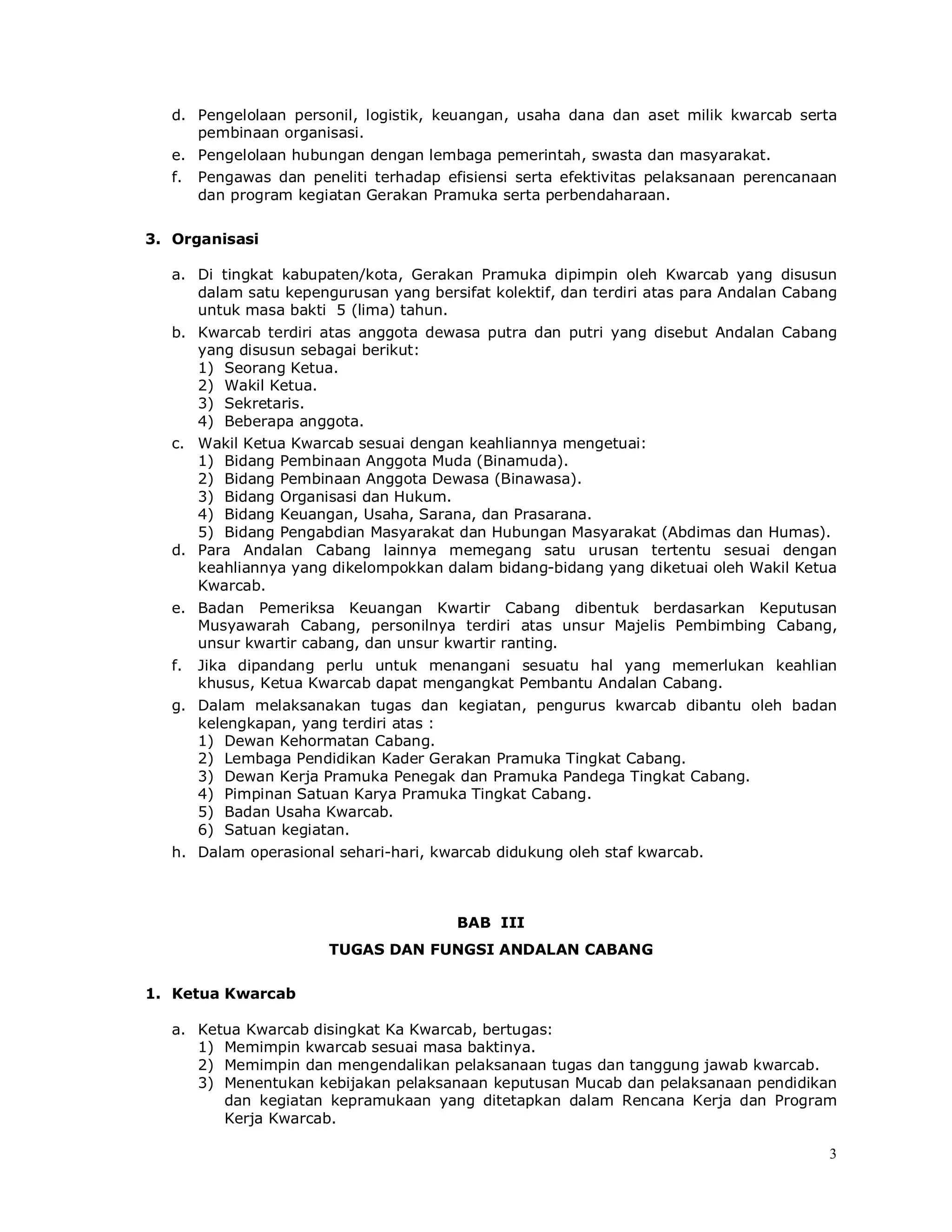 Petunjuk Penyelenggaraan Organisasi dan Tata Kerja Kwartir Cabang GP Keputusan Kwartir Nasional ...