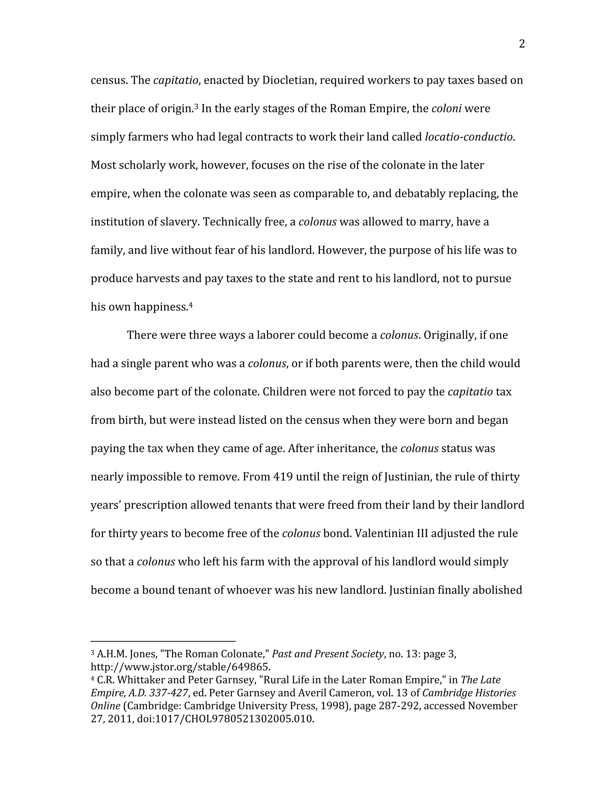 Slavery and the Colonate in the Late Roman Empire | DOCX