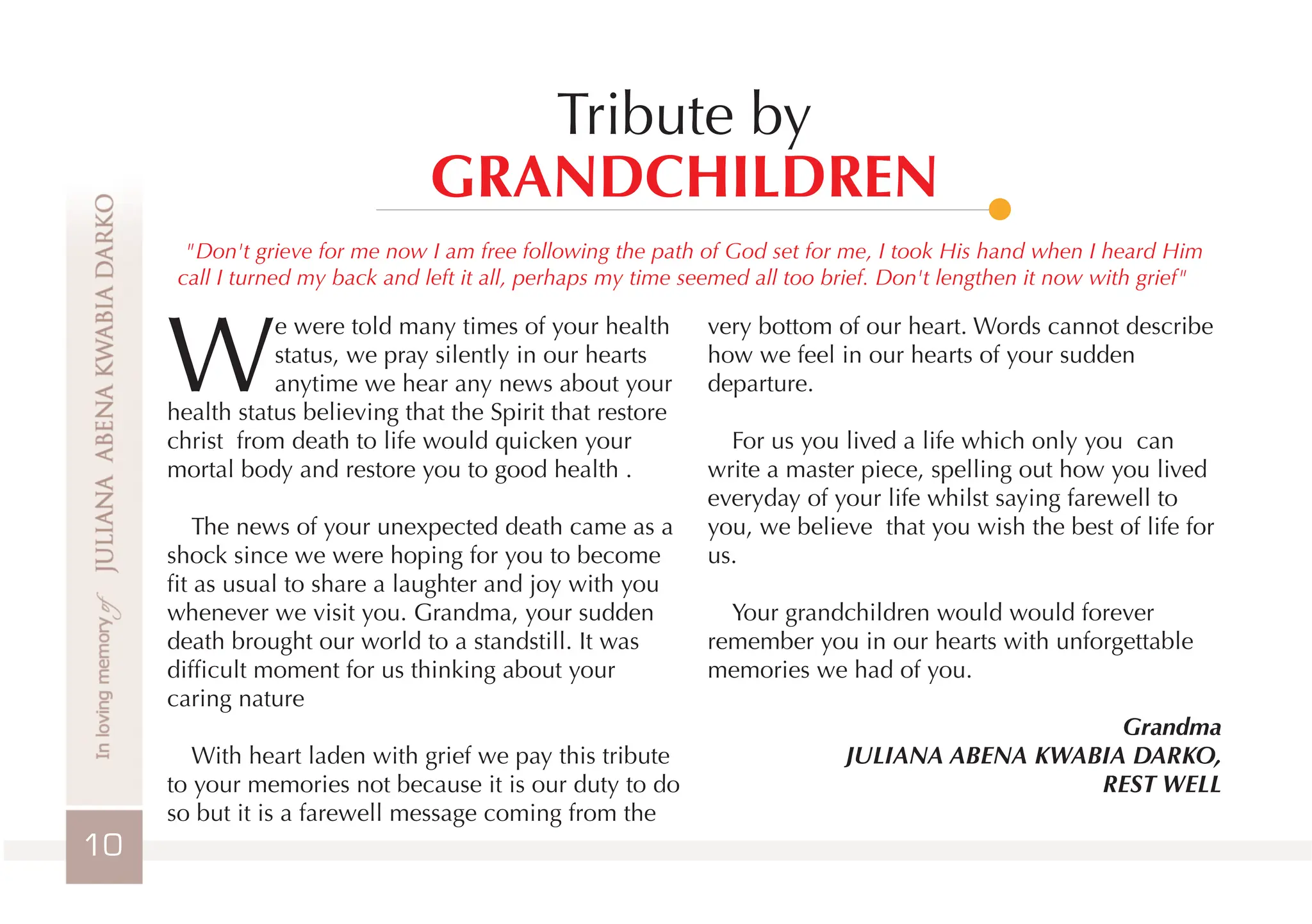 Funeral brochure of the late JULIANA ABENA KWABIA DARKO | PDF