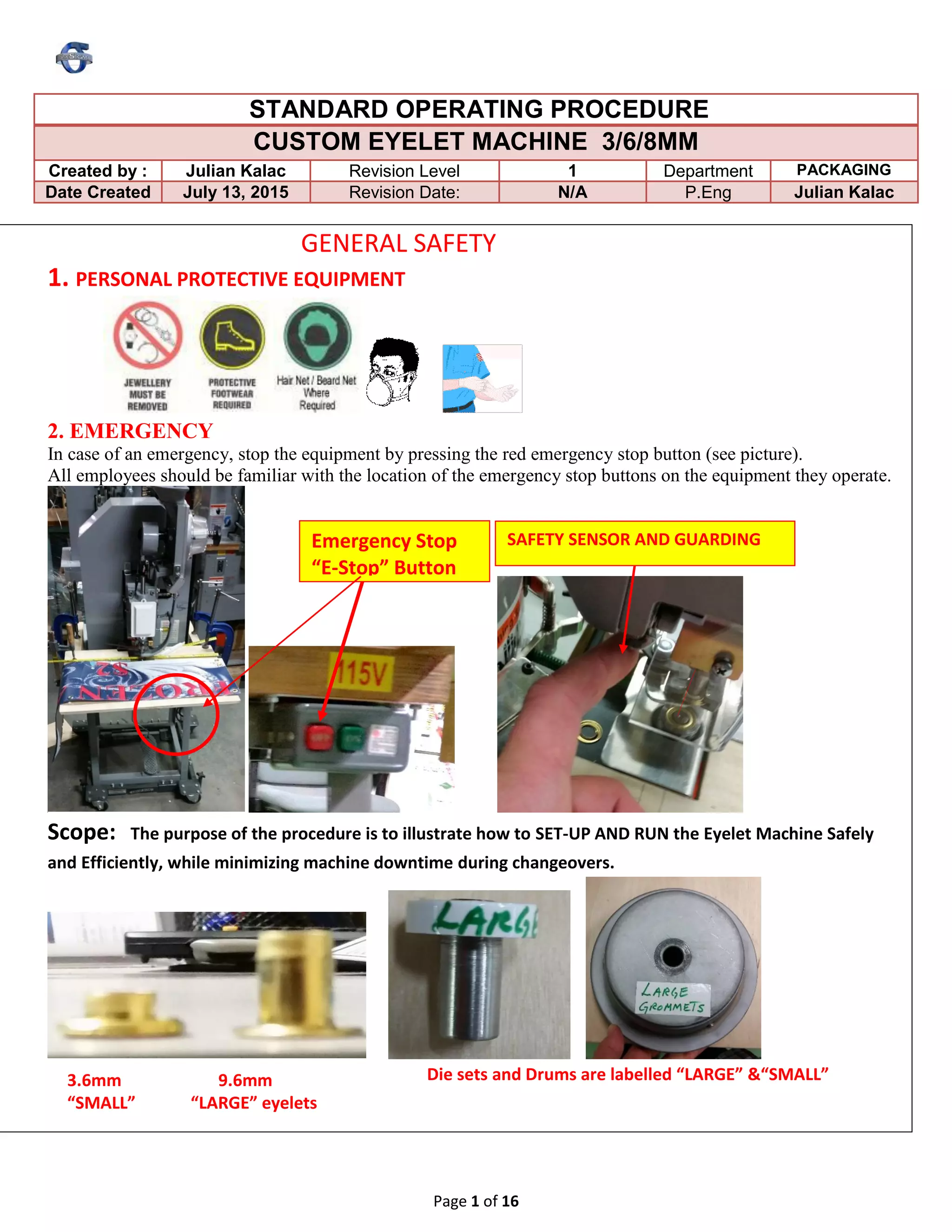 Custom Lean Eyelet machine SOP with 5 min changeover | PDF