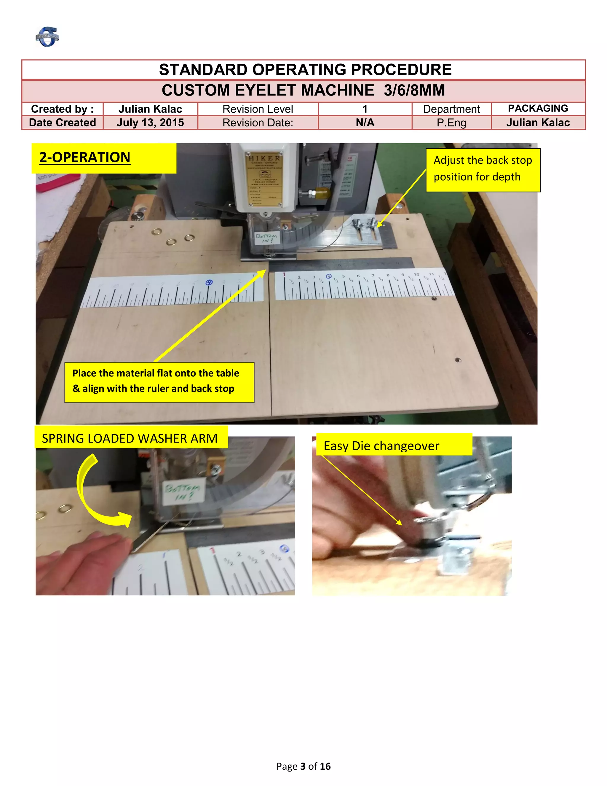 Custom Lean Eyelet machine SOP with 5 min changeover | PDF