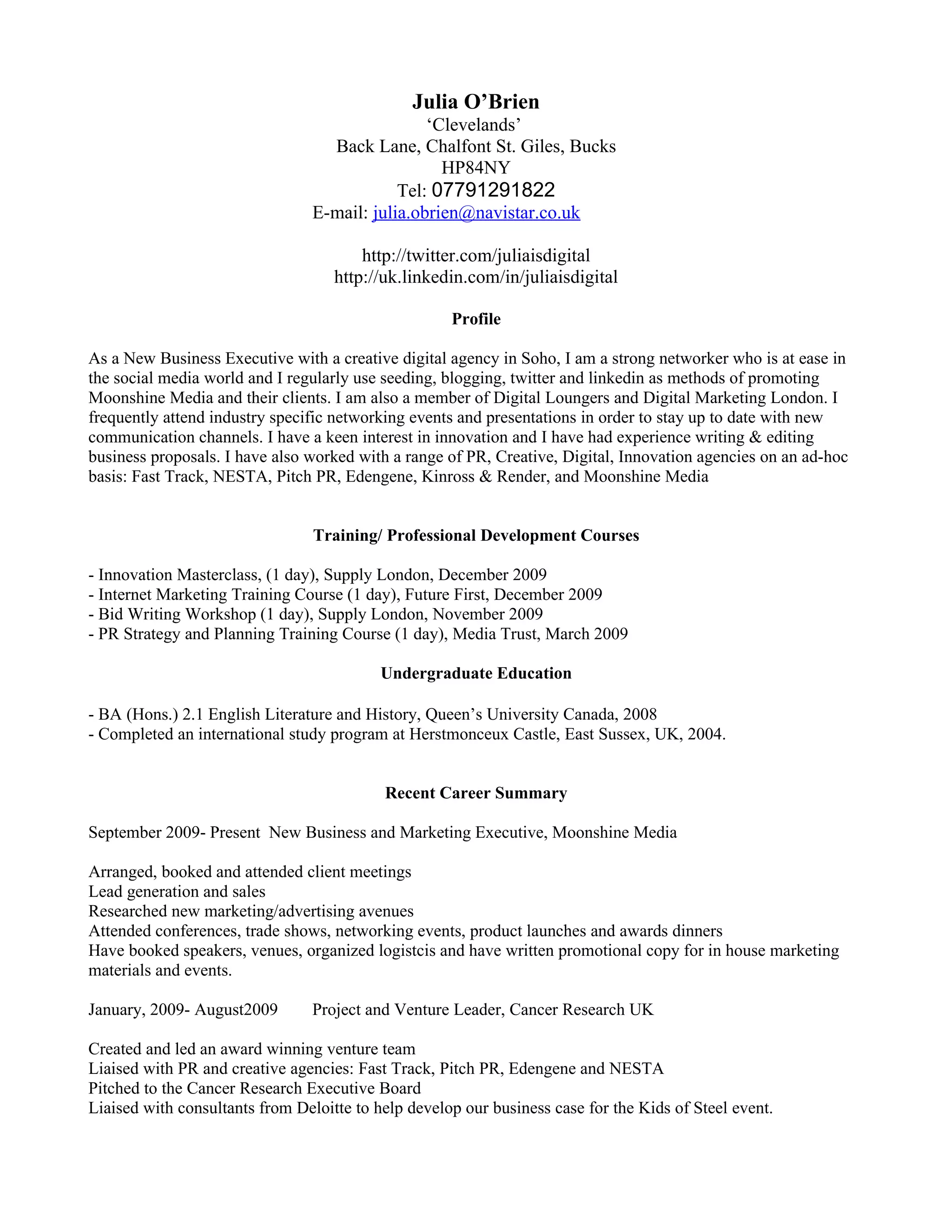 Julia O Briens Cv 2 | PDF