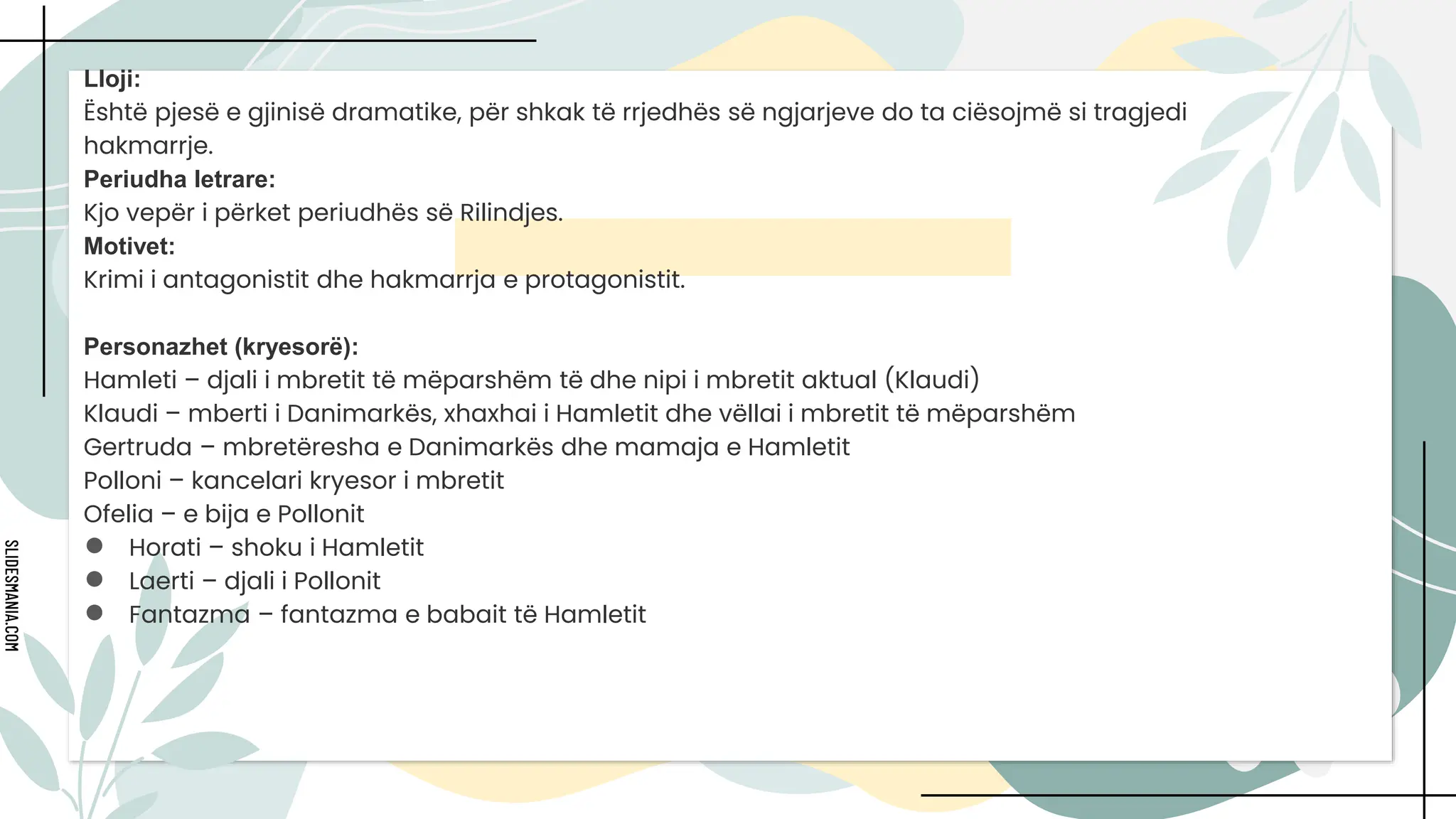 Bised letrare hamleti. William Shakespeare | PPTX