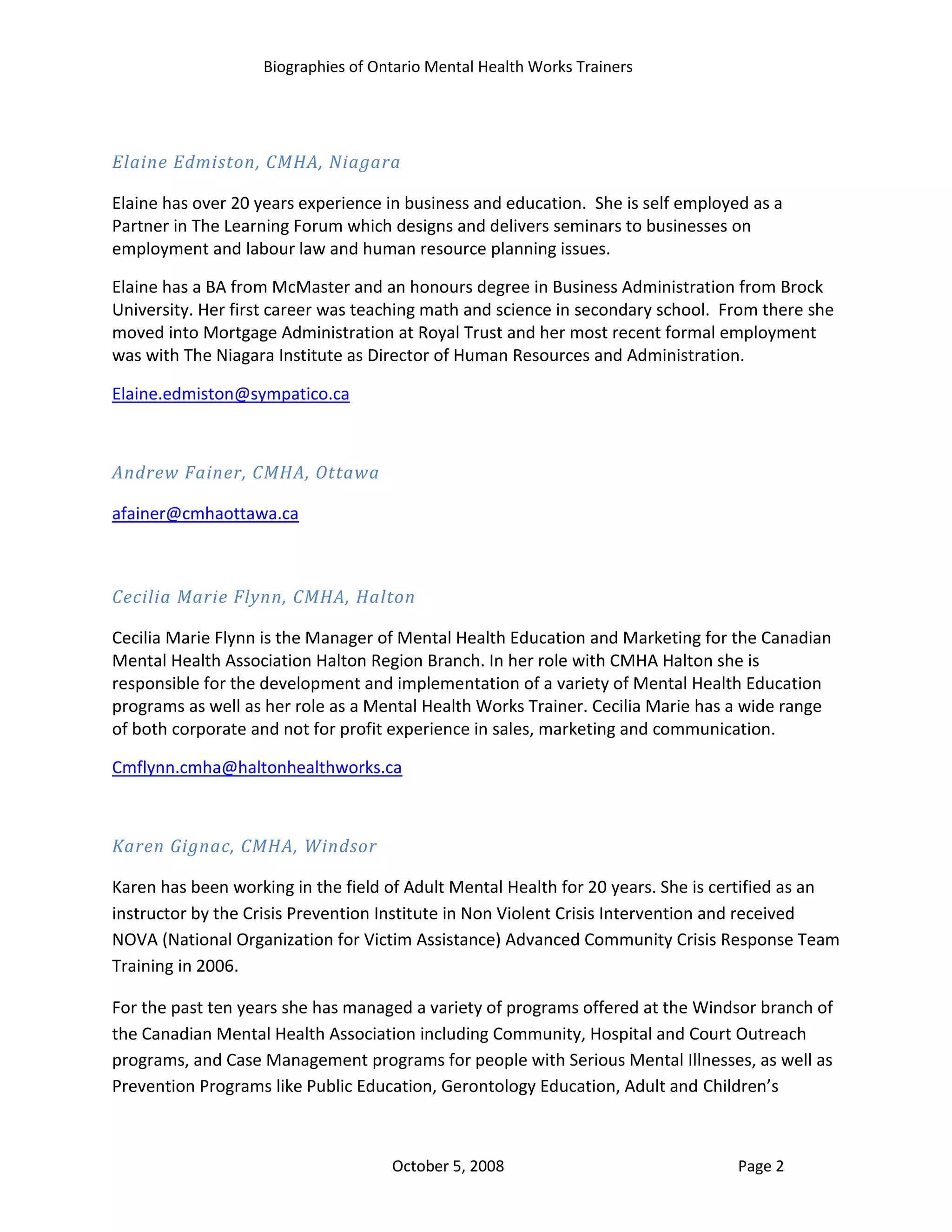 Julie Acker, M.S.W., CMHA Lambton Julie Acker holds a Masters ... | PDF