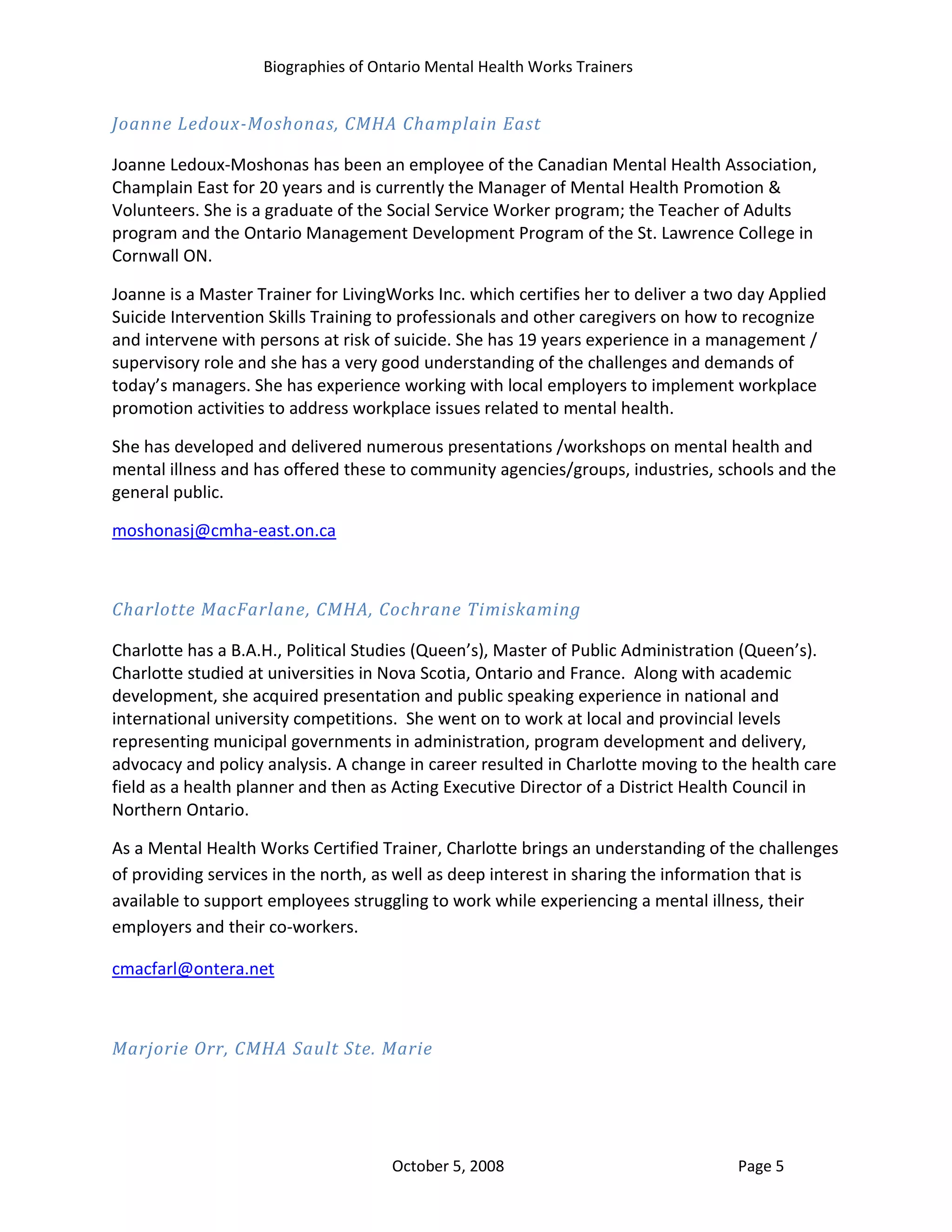 Julie Acker, M.S.W., CMHA Lambton Julie Acker holds a Masters ... | PDF