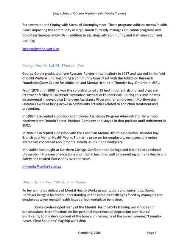 Julie Acker, M.S.W., CMHA Lambton Julie Acker holds a Masters ... | PDF