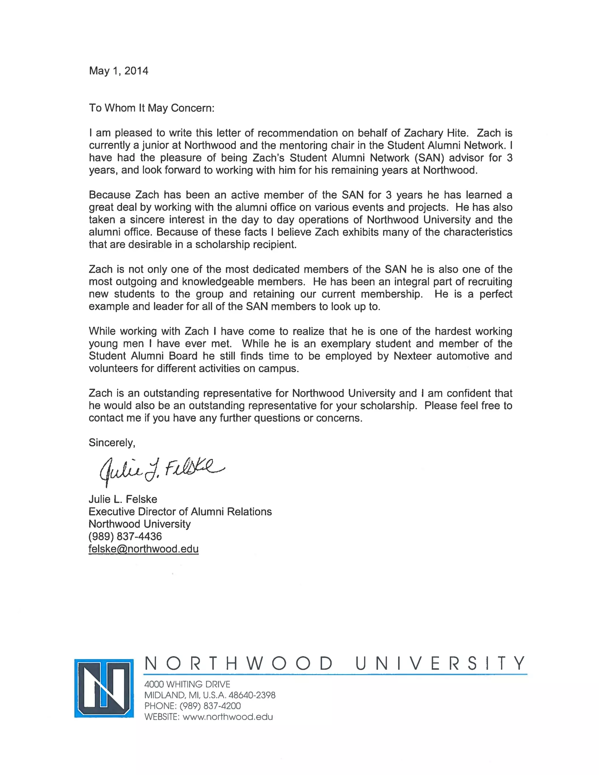 Letter of Recommendation - Julie Felske | PDF