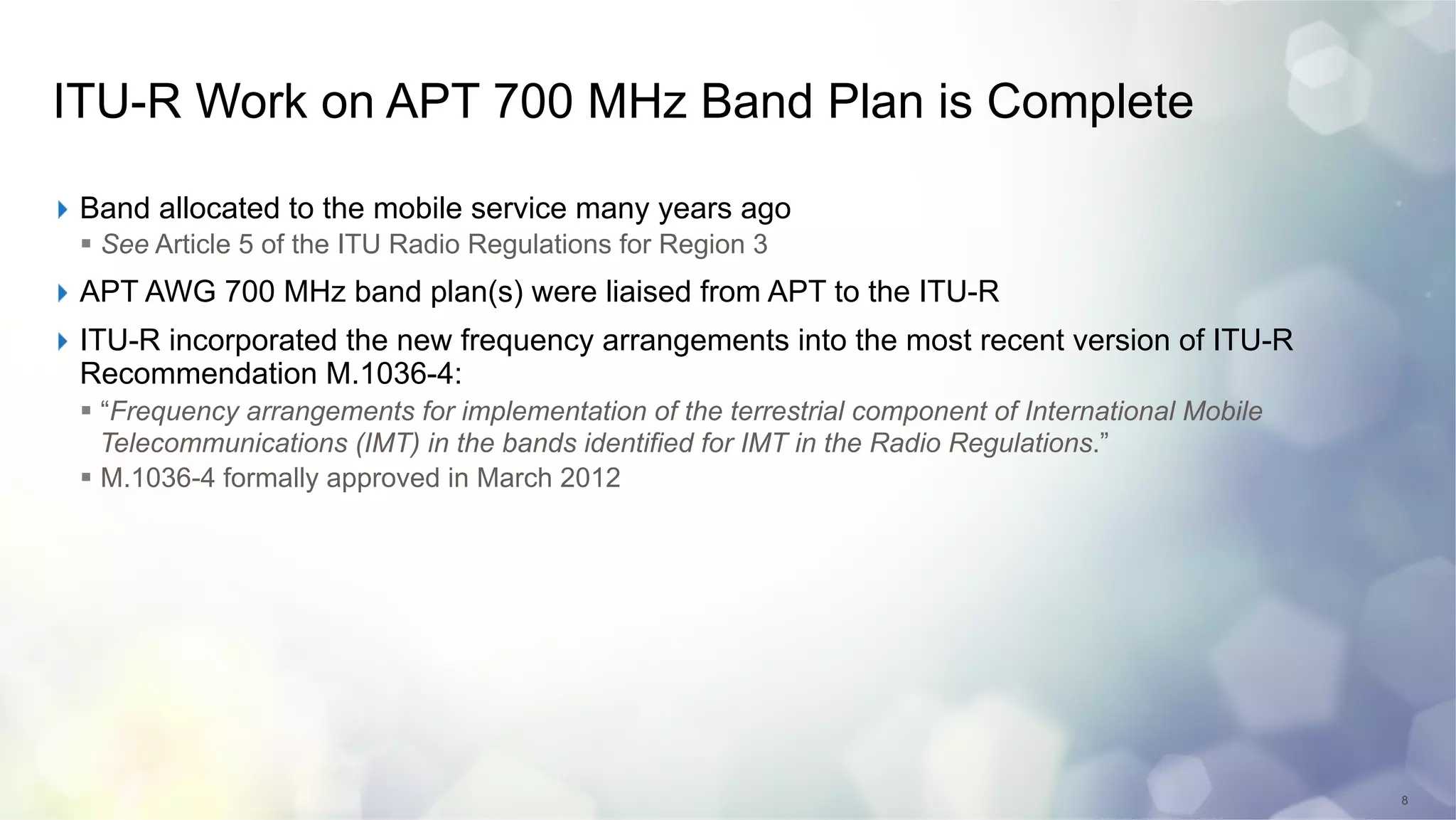 Julie Garcia Welch, Development of APT 700 MHz Band Plan | PDF