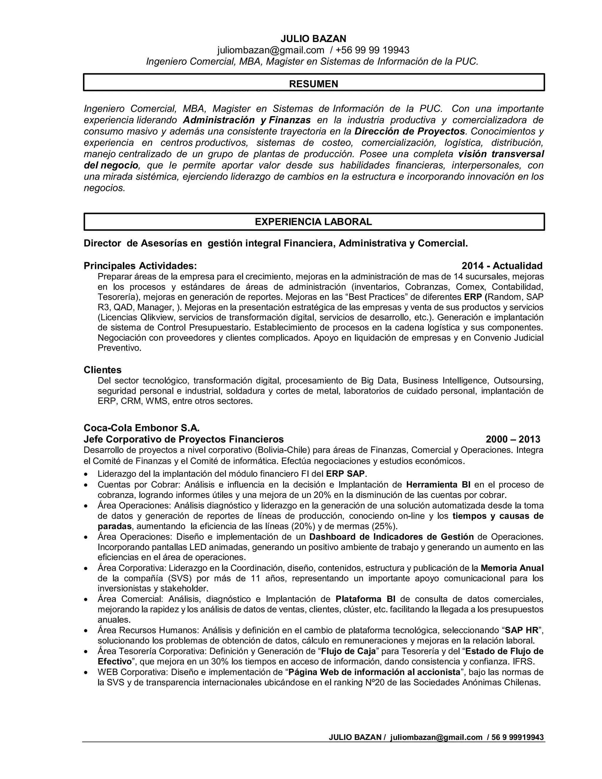 Curriculum Vitae - Julio Bazan | PDF