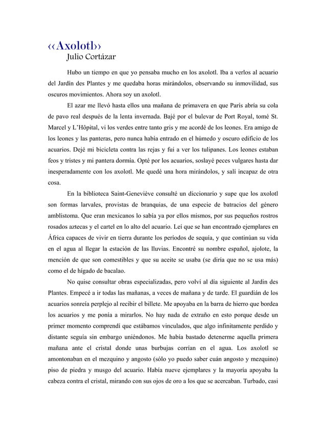 Julio cortã¡zar -_axolotl | PDF