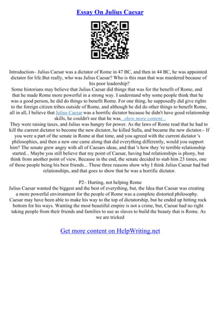 Julius Caesar Essay Questions | PDF