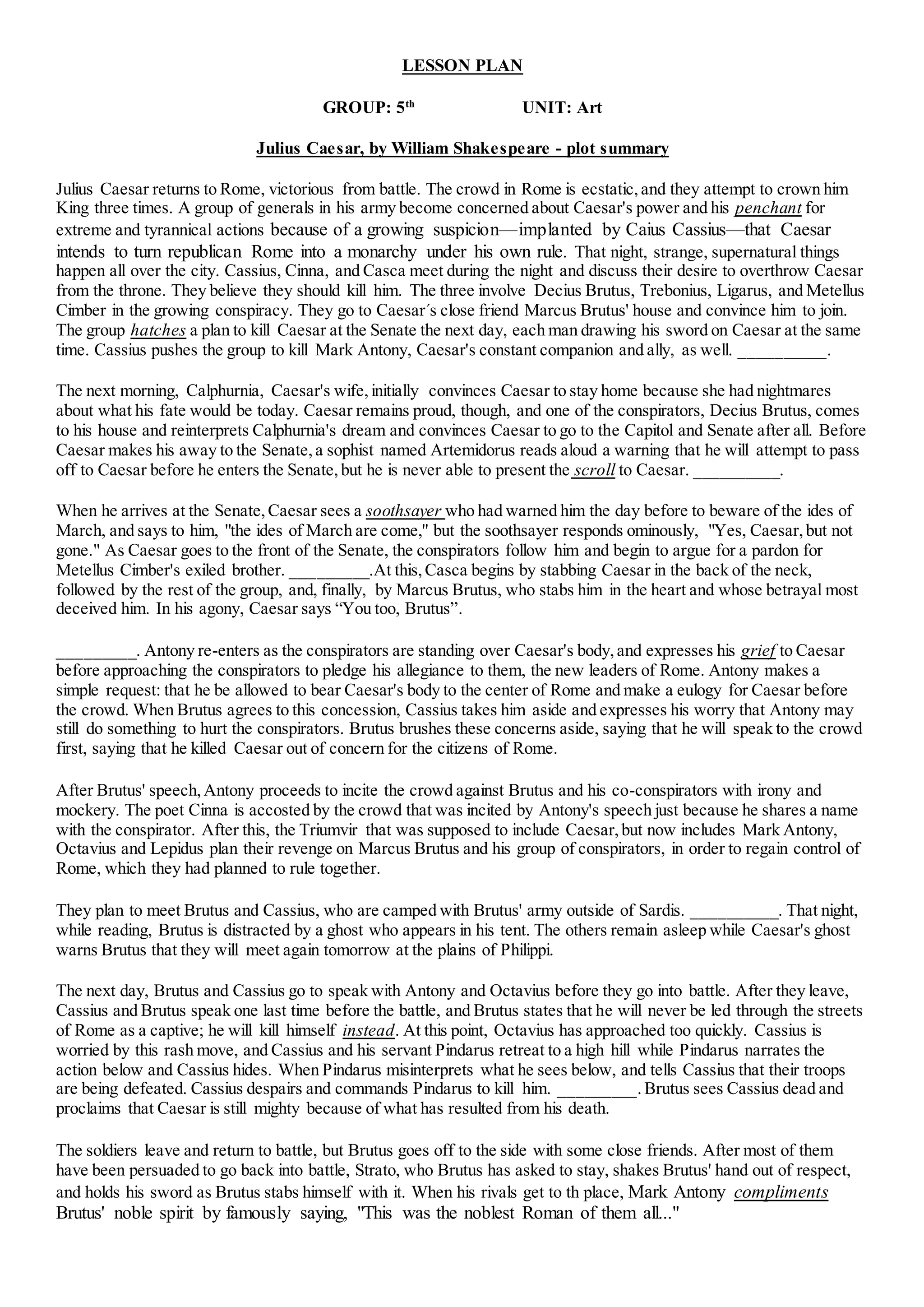 Julius caesar lesson | PDF