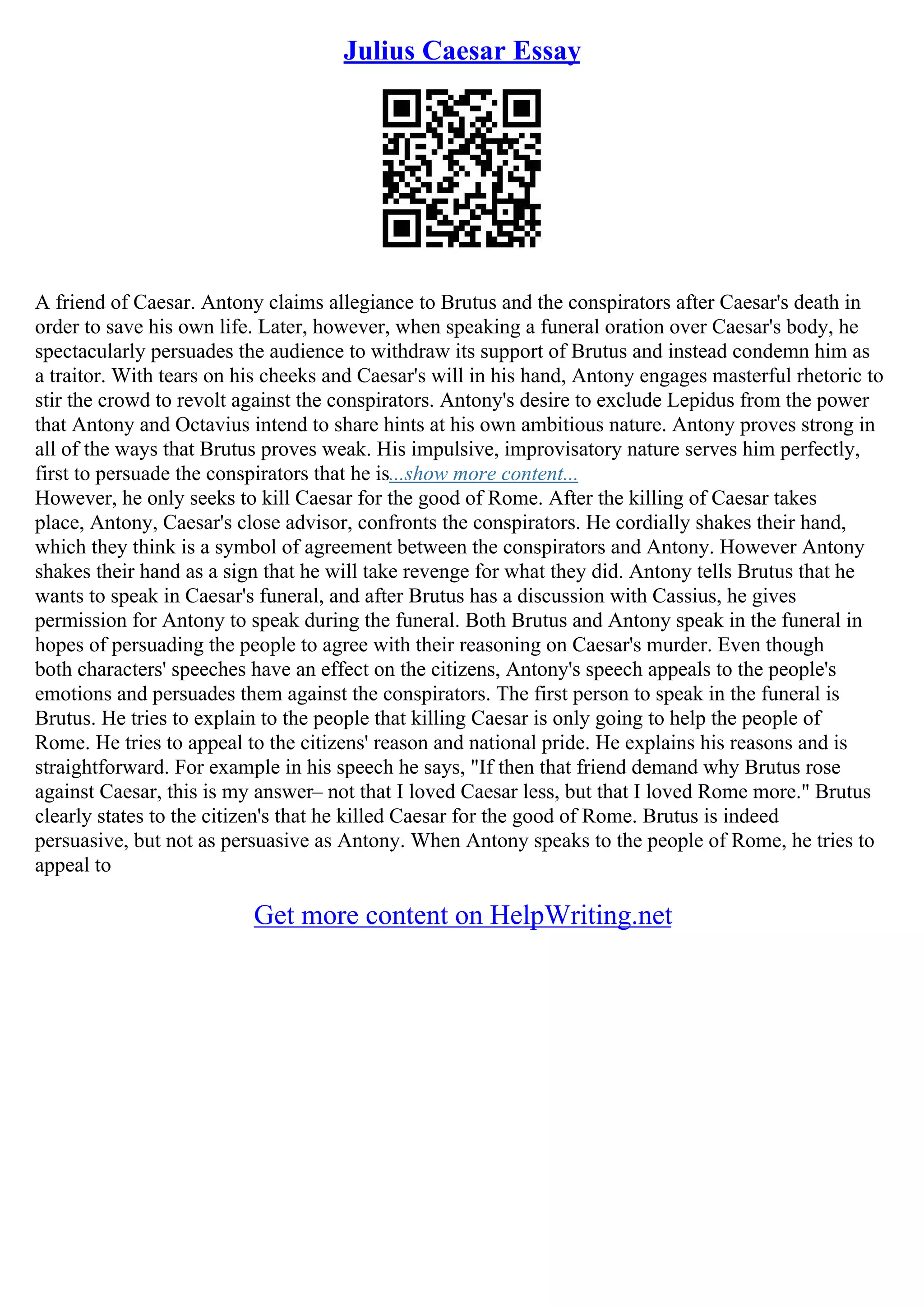 Julius Caesar Persuasive Essay | PDF