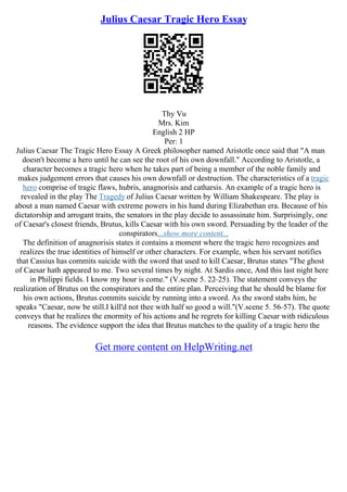 Julius Caesar Tragic Hero Essay | PDF