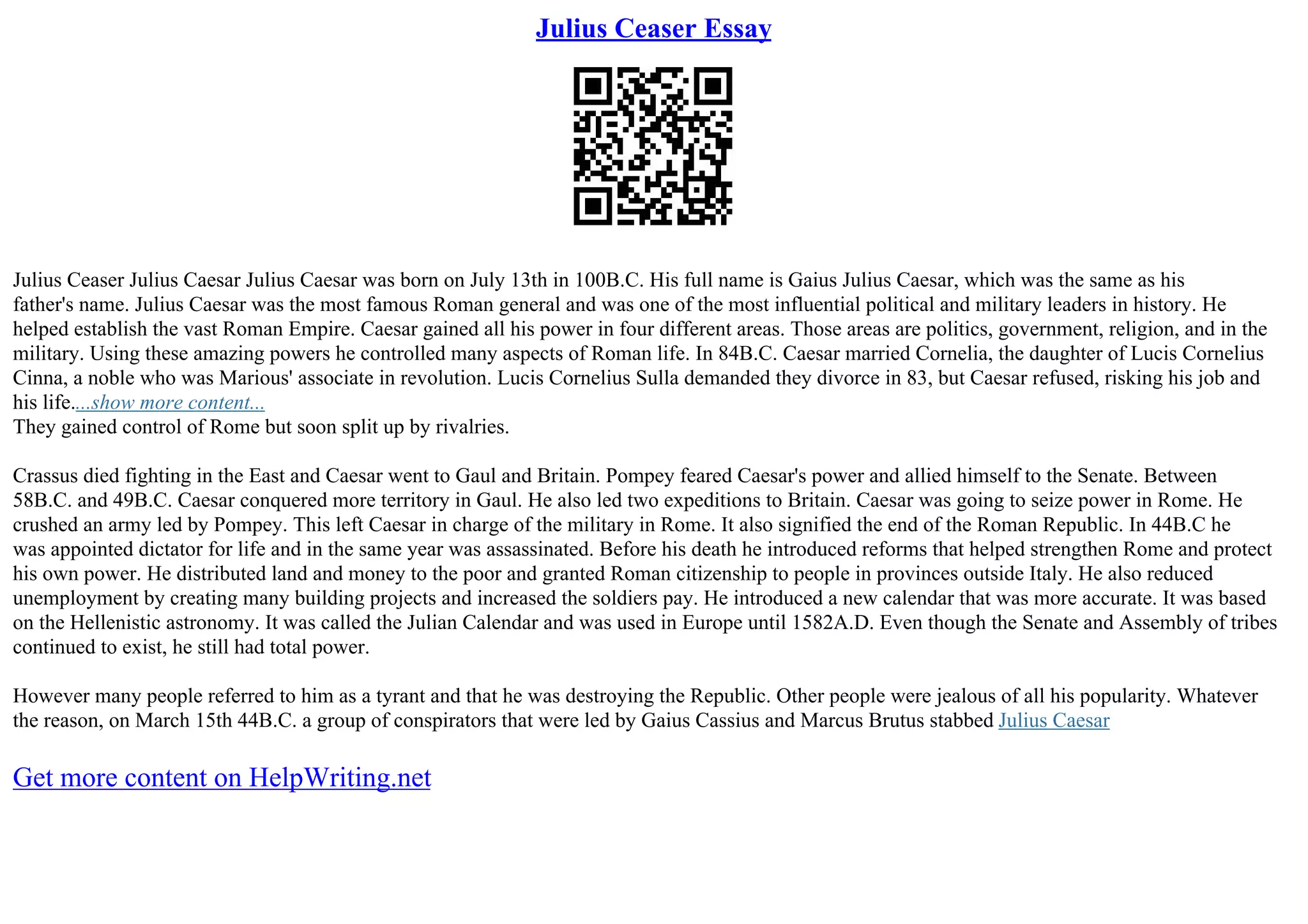 Julius Ceaser Essay | PDF