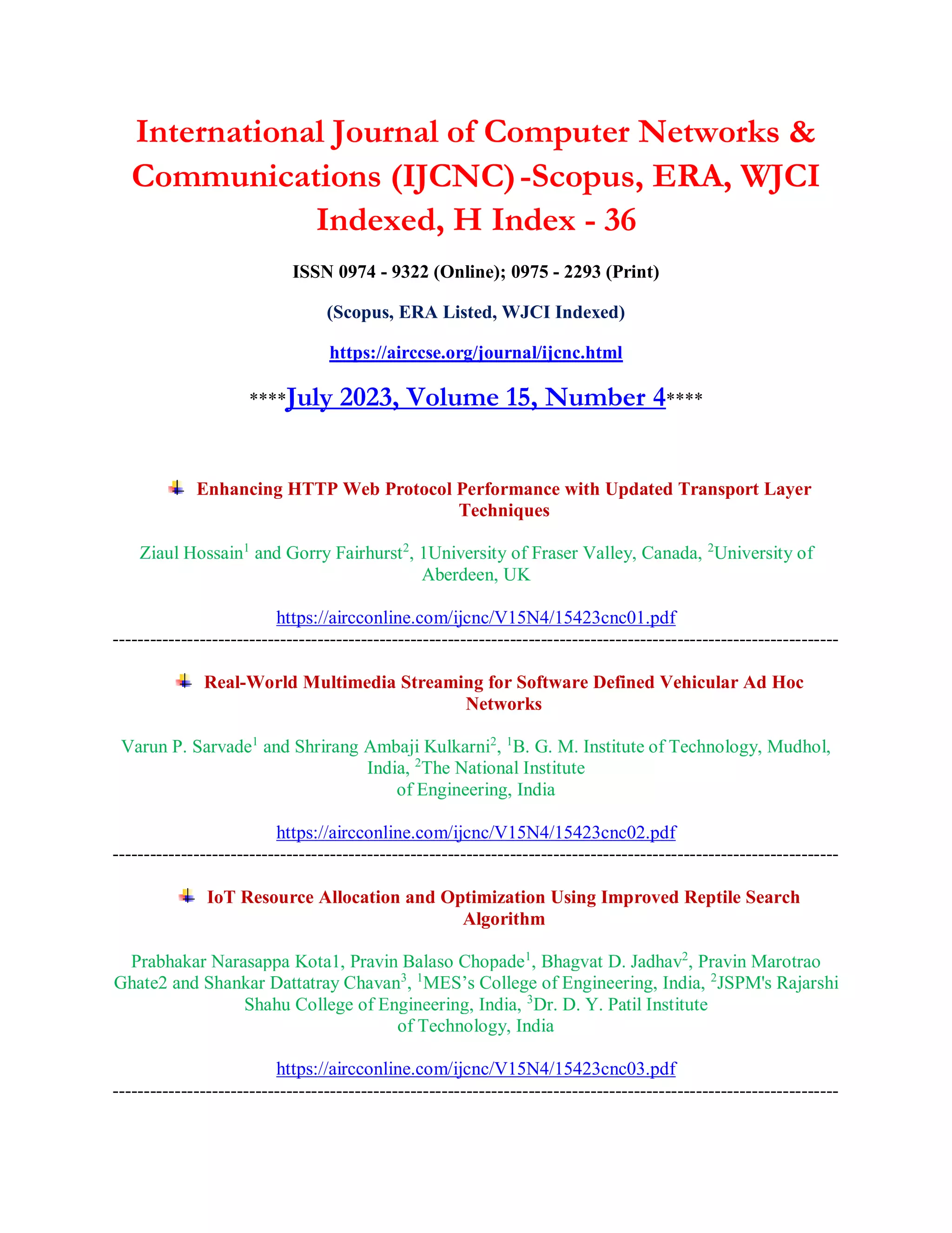 July 2023, Volume 15, Number 4 - International Journal of Computer ...