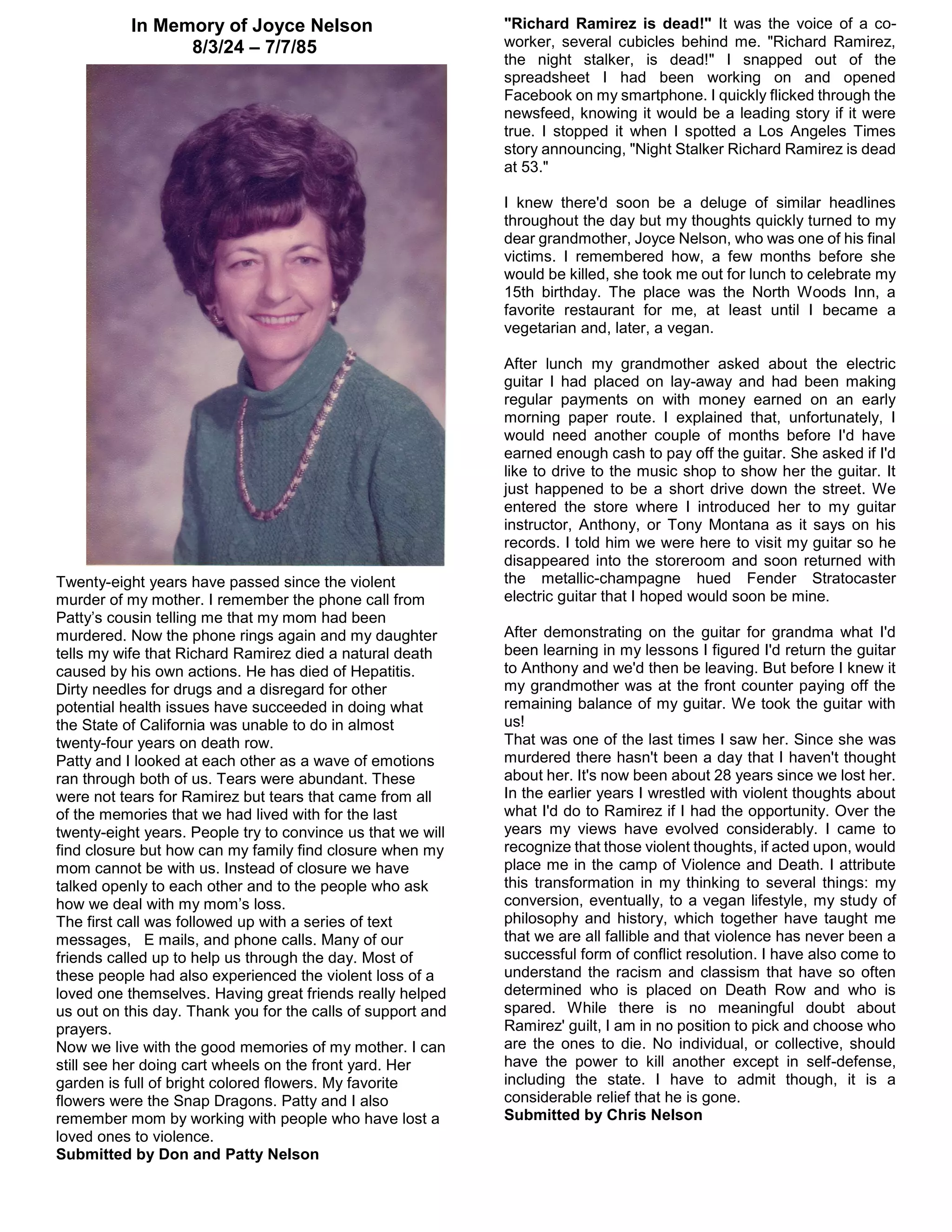 Families & Friends of Murder Victims July 2013 newsletter | PDF